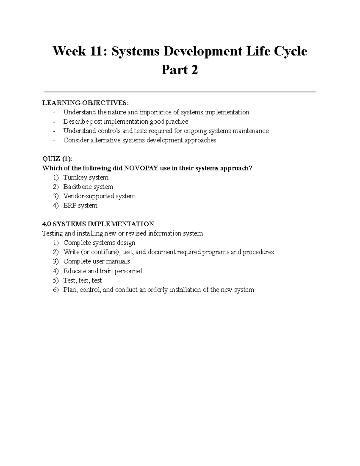 Week 11 Systems Development Life Cycle Part 2 - Introduction to ...