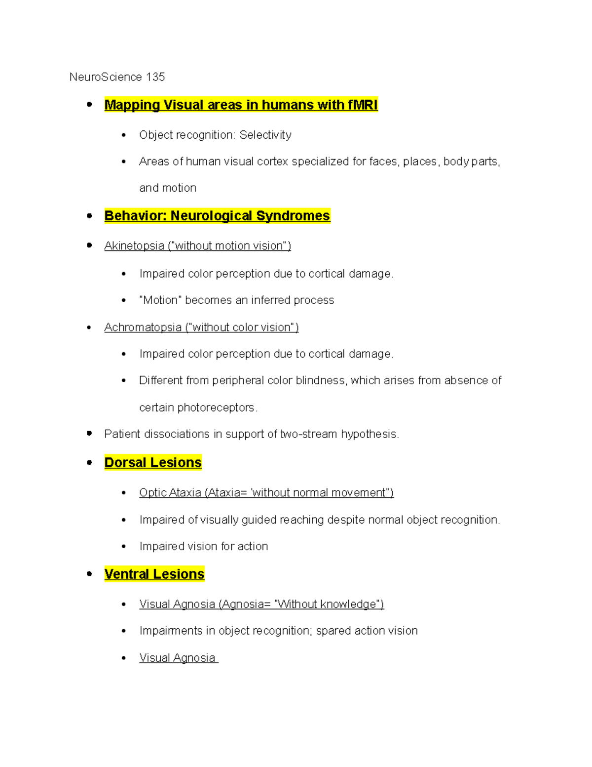 Psc 135 day 13 - behavioral neurological syndromes - NeuroScience 135 ...