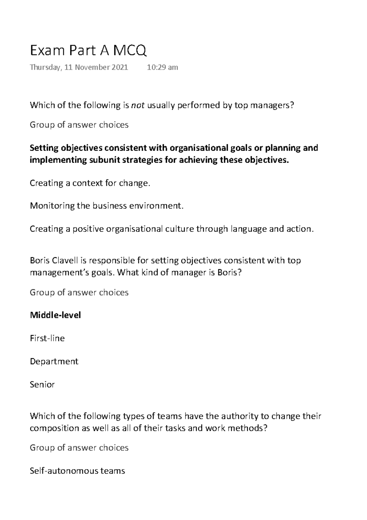 Practice Exam Part A MCQ - Which of the following is not usually ...