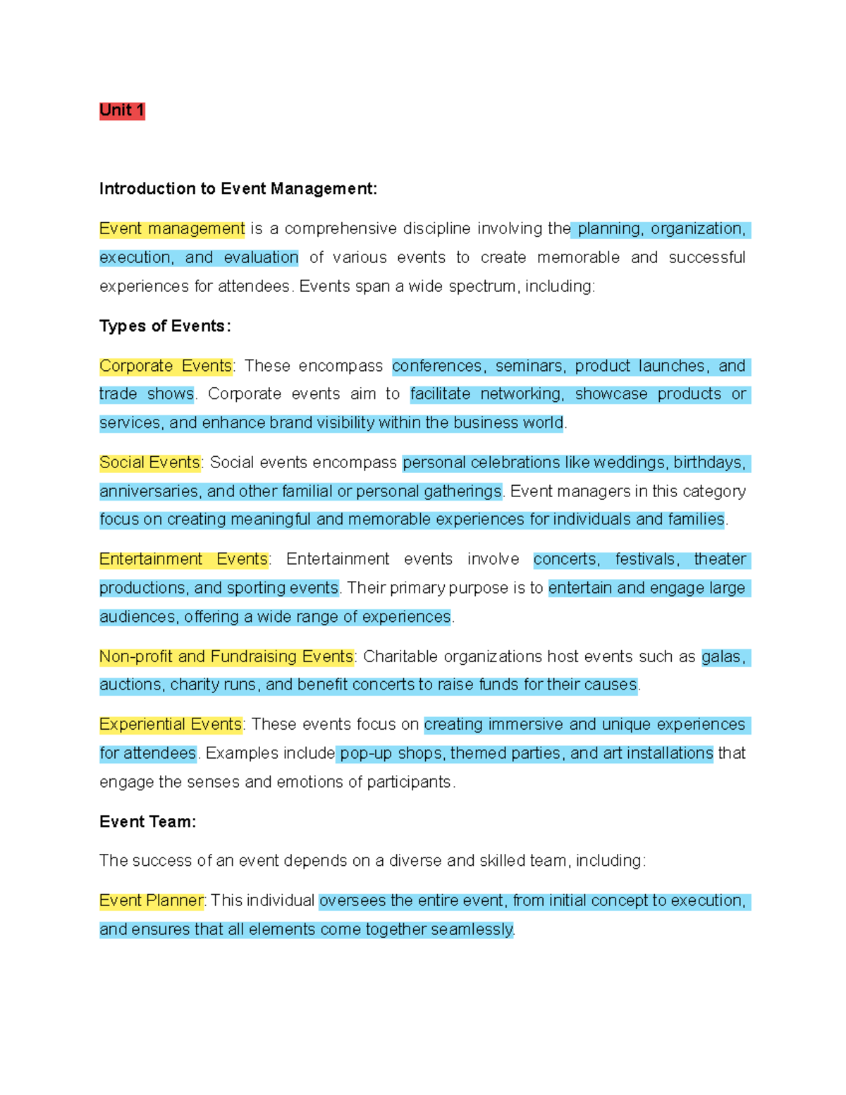 Module 1 and 3 Event Management - Unit 1 Introduction to Event ...