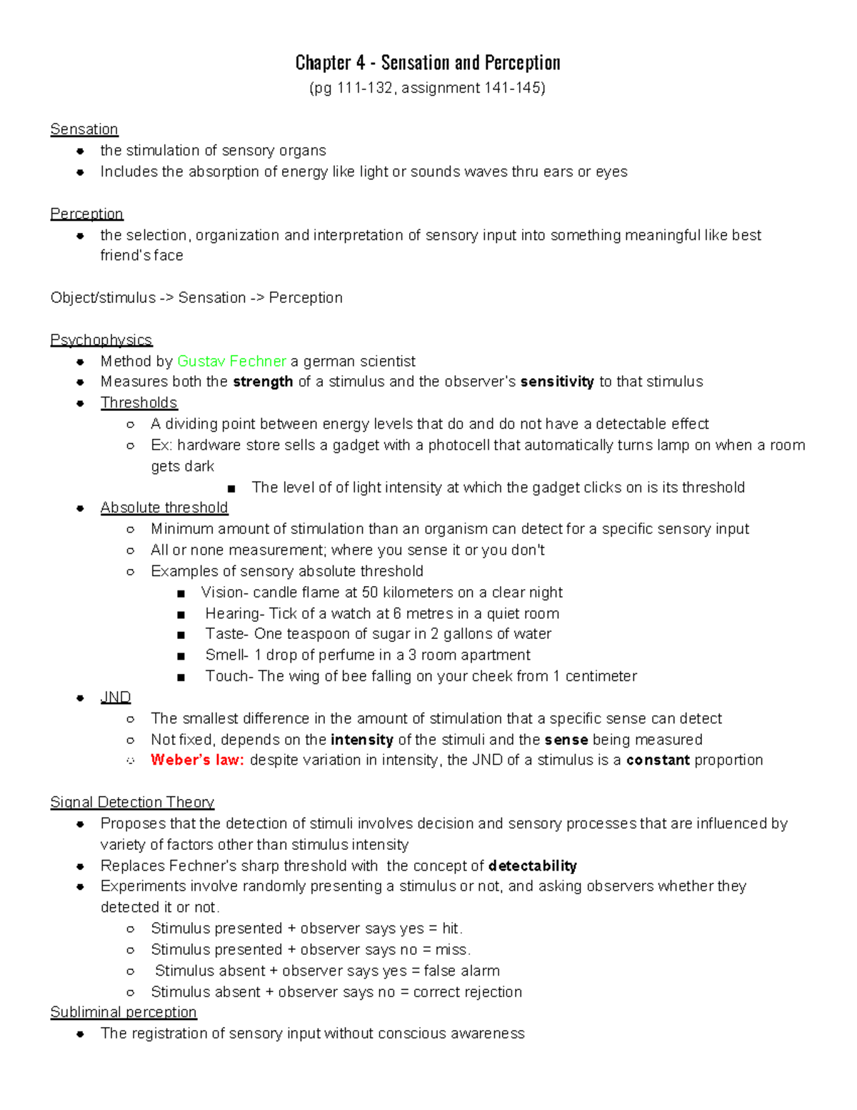 Lecture 4-Sensation and Perception - Chapter 4 - Sensation and ...