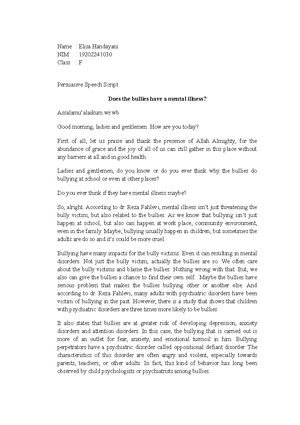 Brief Script of Speaking Opening-Closing Performance - Name : Elisa ...