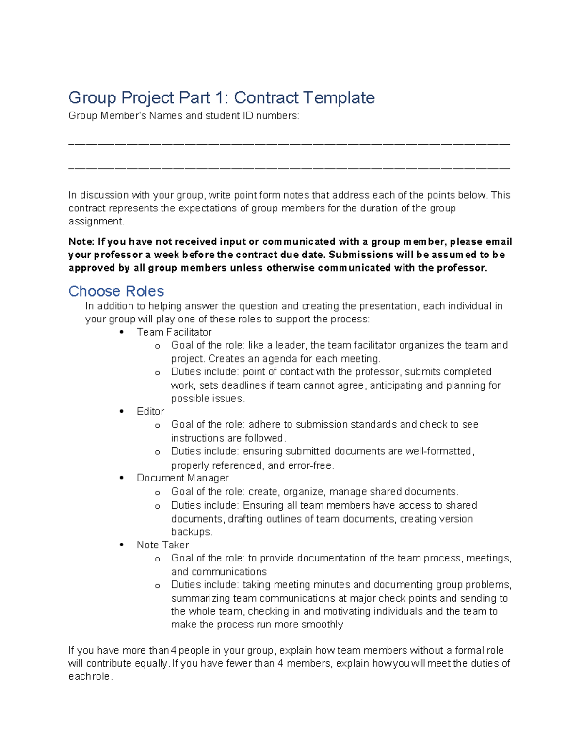LIBS1540 Group Project Group Contract Template - Group Project Part 1 ...