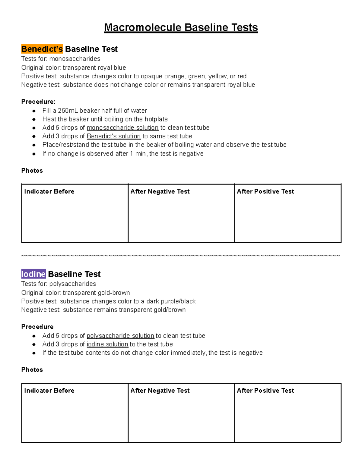 Macromolecule+Baseline+Lab - Macromolecule Baseline Tests Benedict’s ...