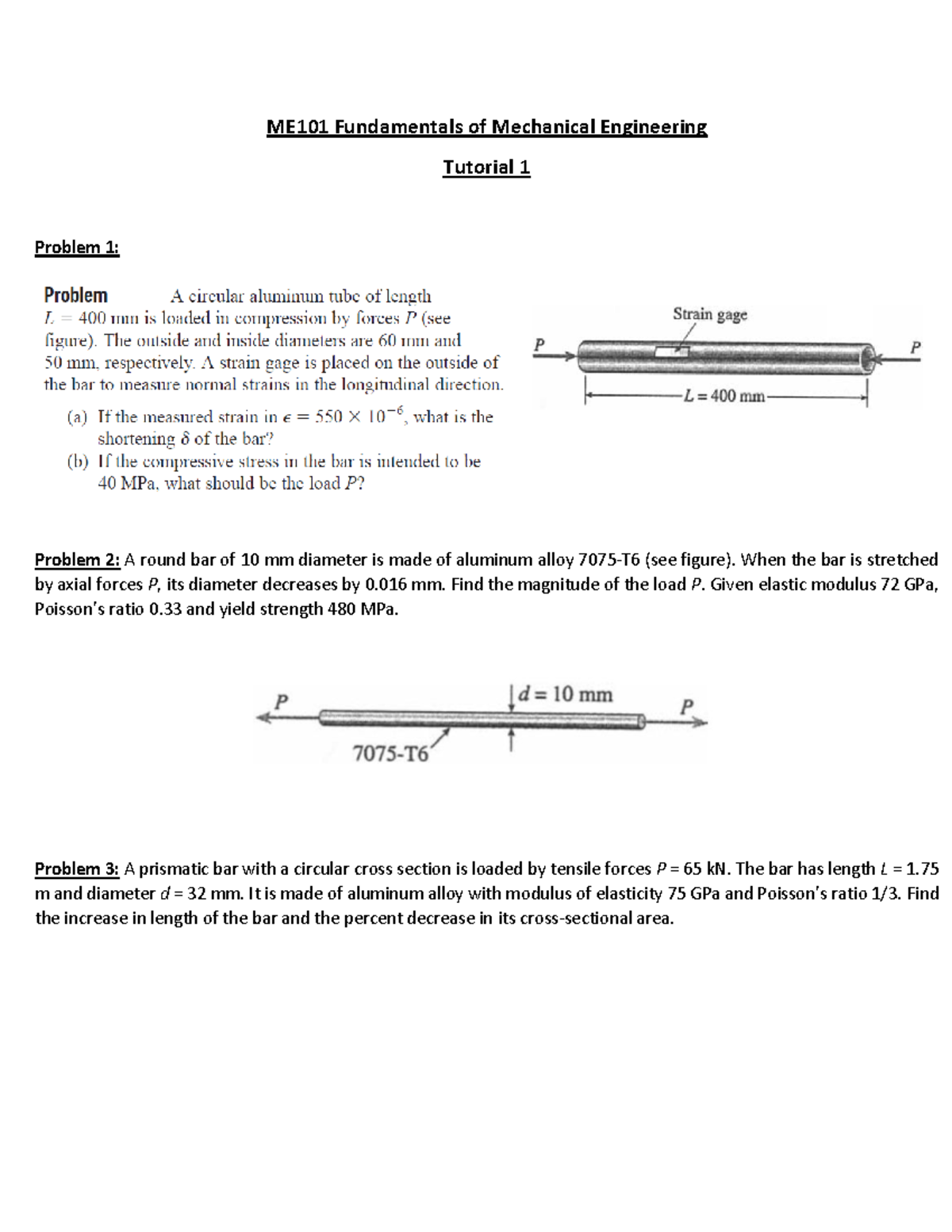 Tutorial 1 - ME101 Fundamentals of Mechanical Engineering Tutorial 1 ...
