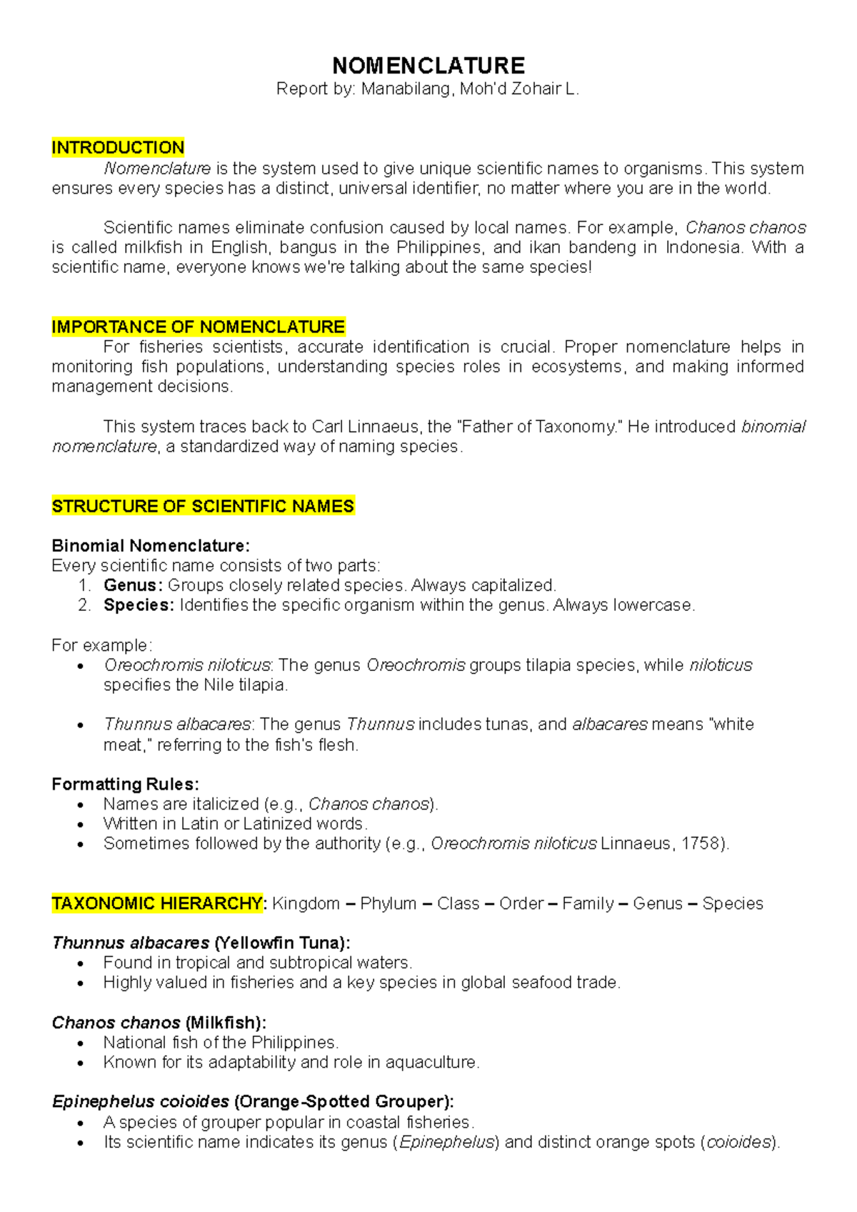 Nomenclature Handouts - NOMENCLATURE Report by: Manabilang, Moh’d ...