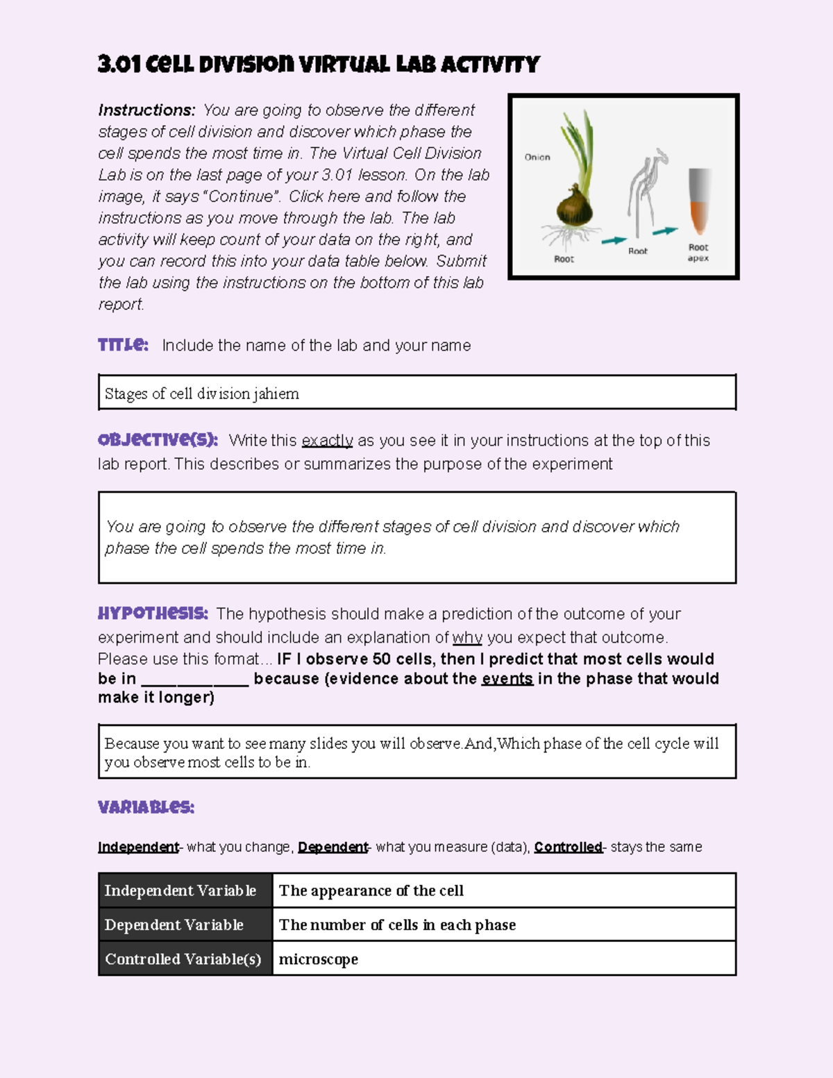 Copy of the - i want this - 3 Cell Division Virtual Lab Activity ...