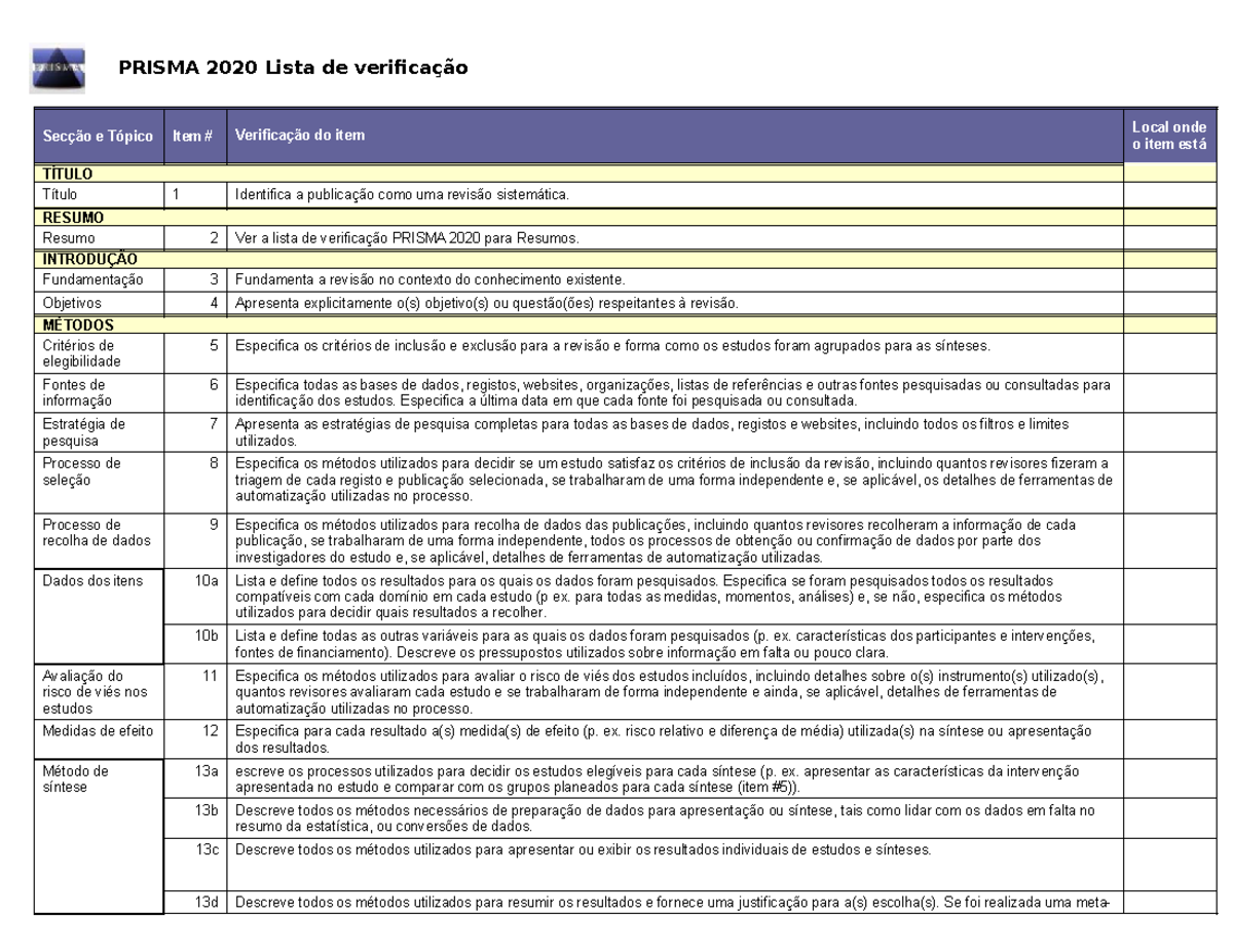 Prisma+2020+checklist+ European+ Portuguese - PRISMA 2020 Lista de ...