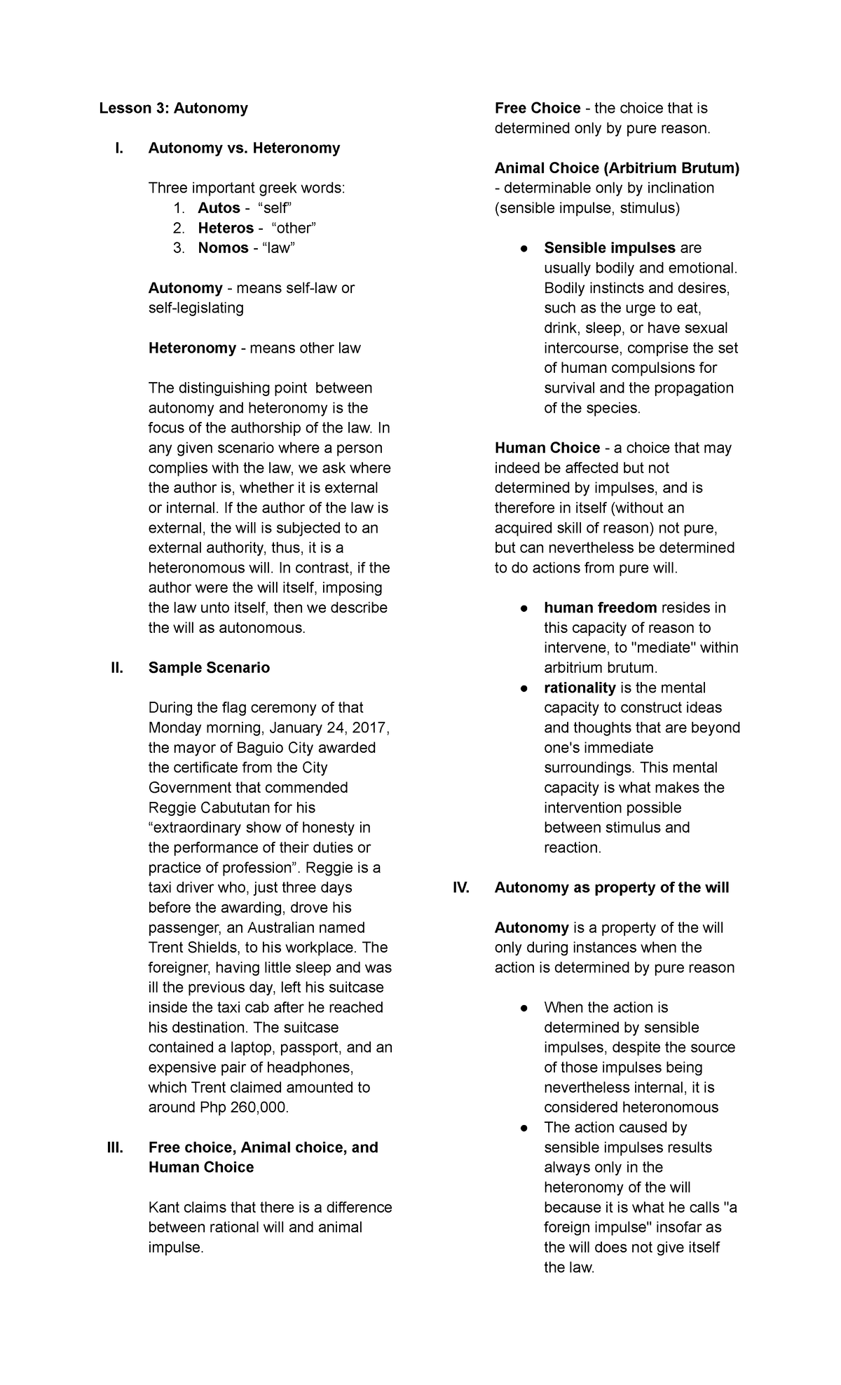 Lesson 3 Autonomy (Handouts) - Lesson 3: Autonomy I. Autonomy vs ...