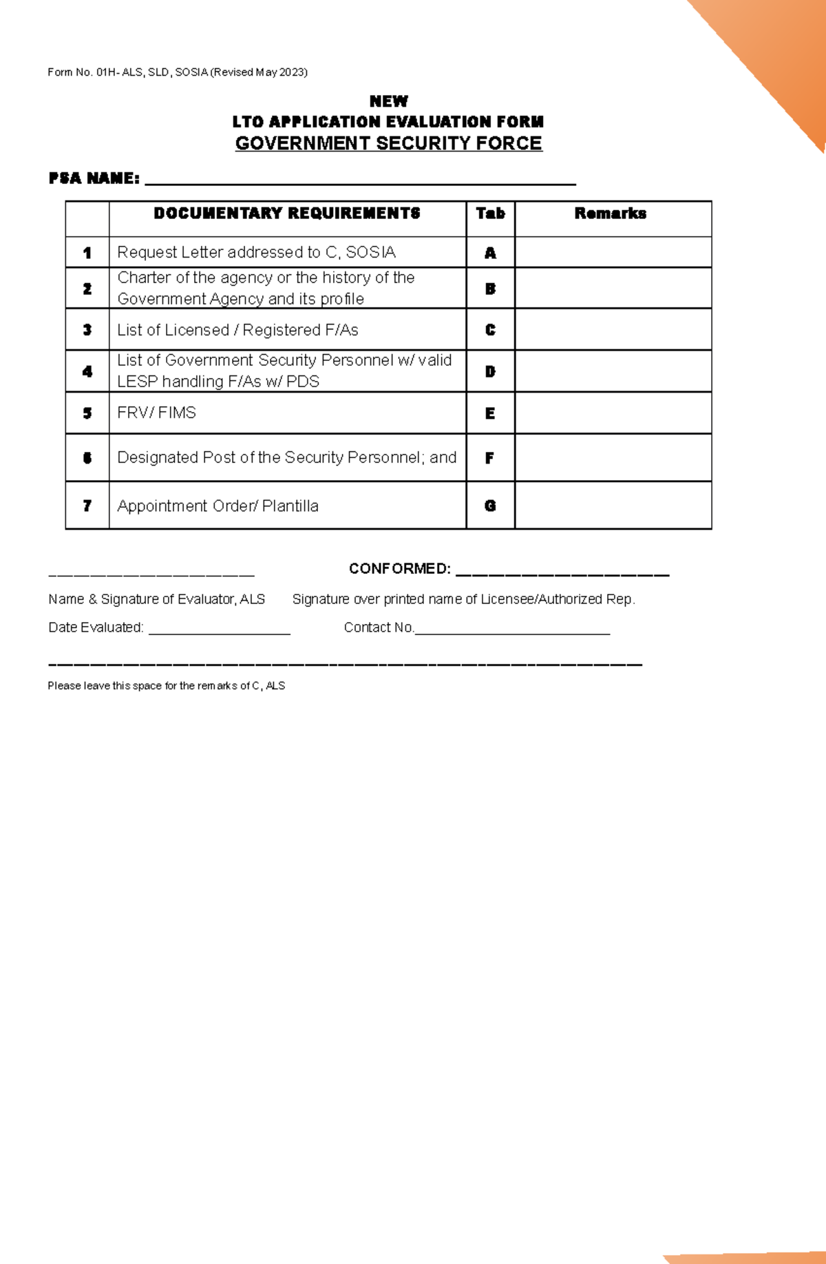 Evaluator Form - Government - Form No. 01H- ALS, SLD, SOSIA (Revised ...