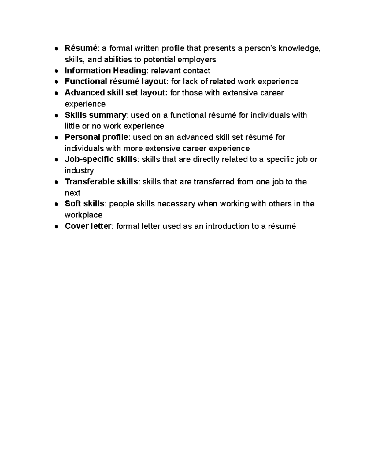 Chapter 14 Resume Package - Résumé: a formal written profile that ...