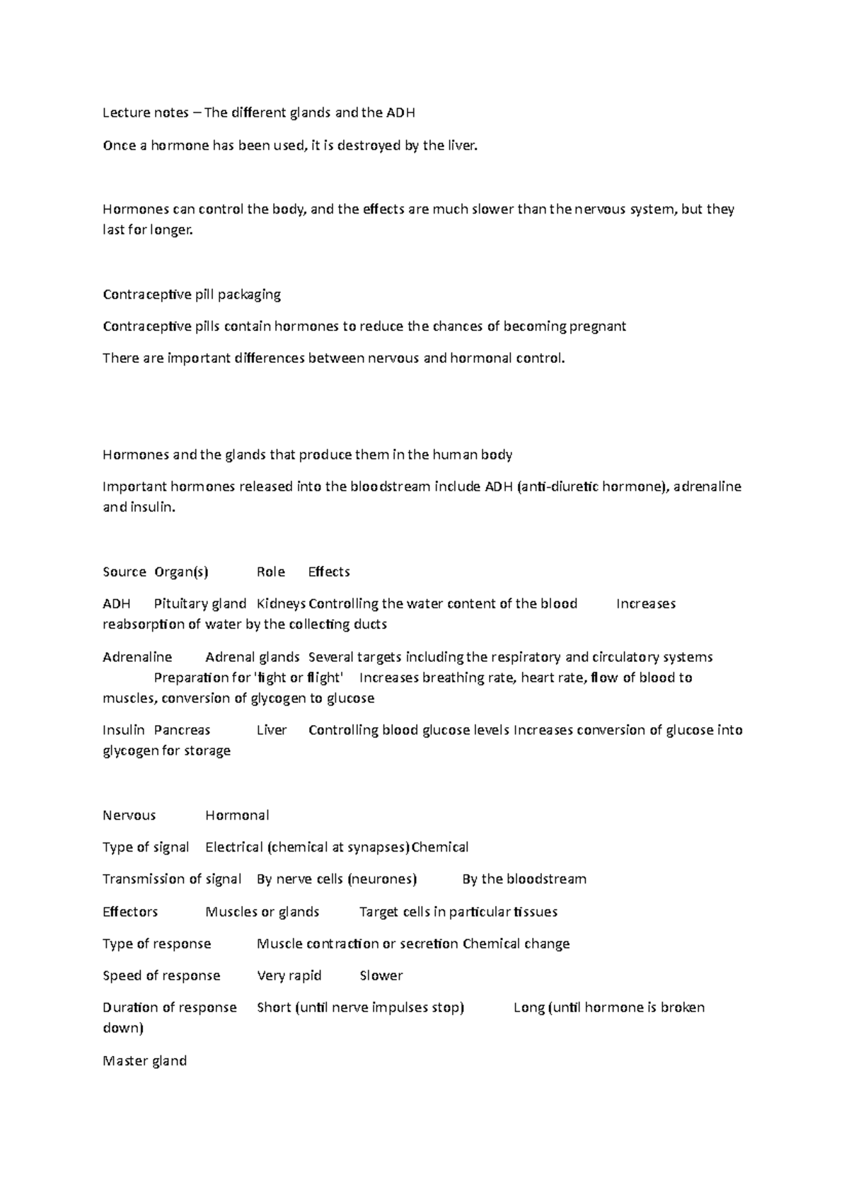 Lecture Notes The Different Glands And The Adh Biol 1 Mt Sac