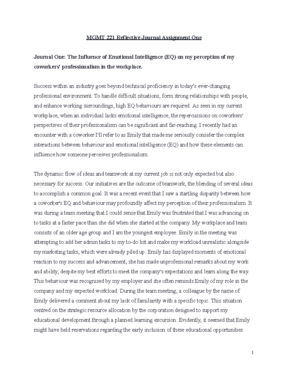 Reflective Journal Assignment - Success within an industry goes beyond ...