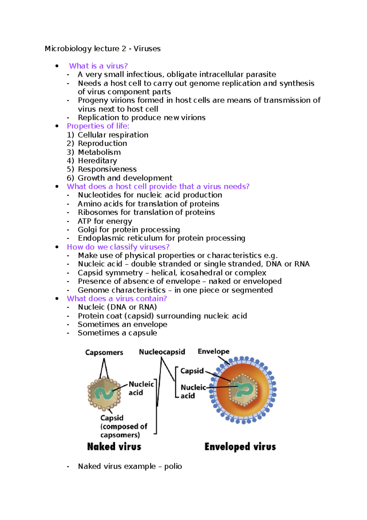 Microbiology lecture 2 - viruses - Microbiology lecture 2 - Viruses ...