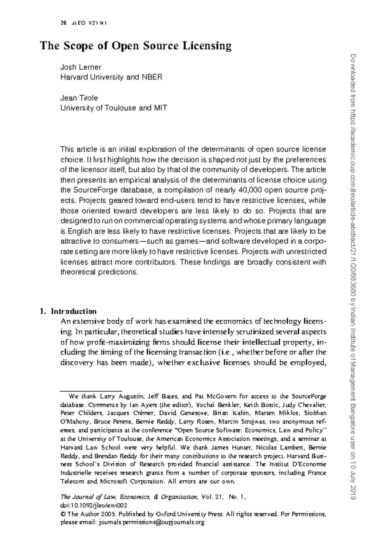 Open Src Licensing - The Scope of Open Source Licensing Josh Lerner ...