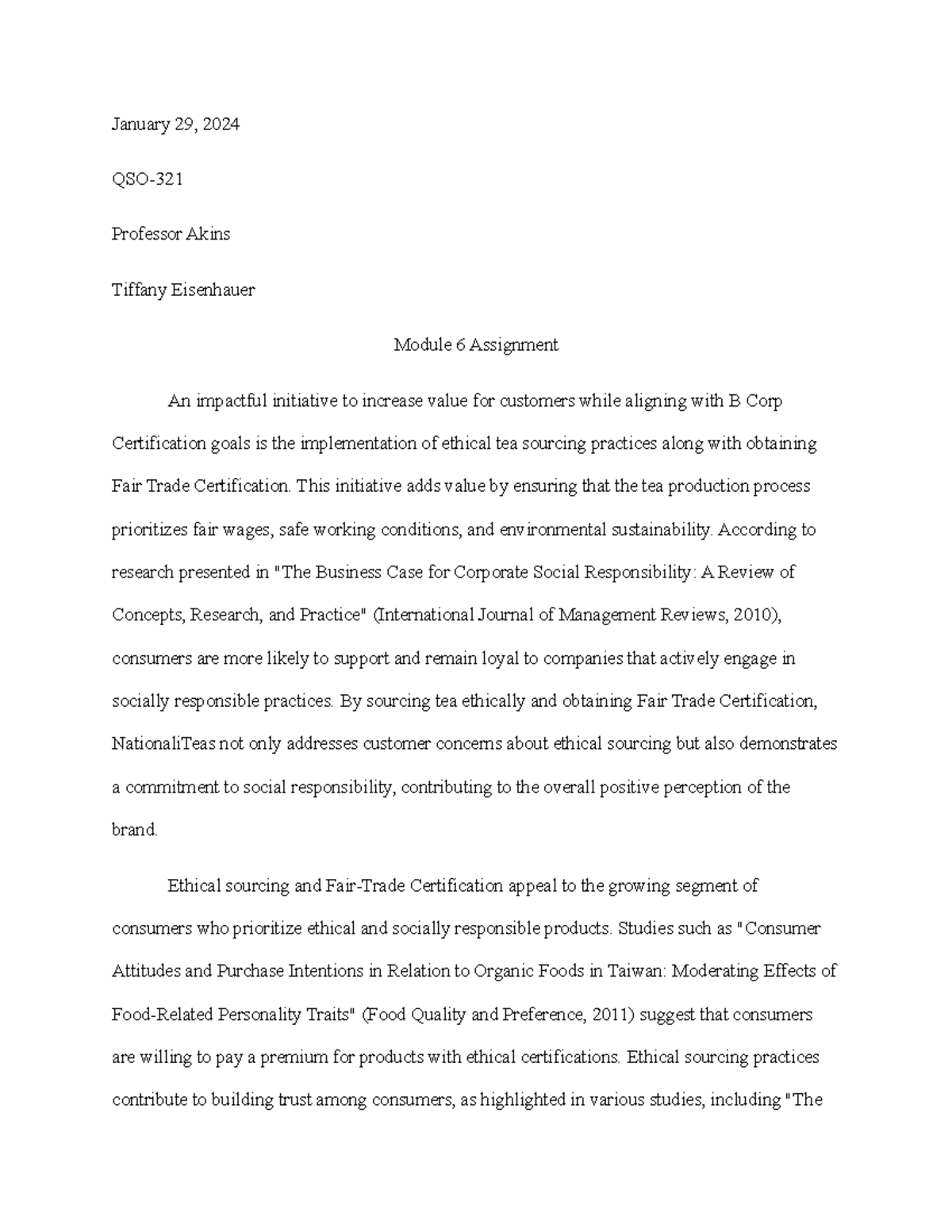 QSO-321 Module 6 Assignment - January 29, 2024 QSO- Professor Akins ...