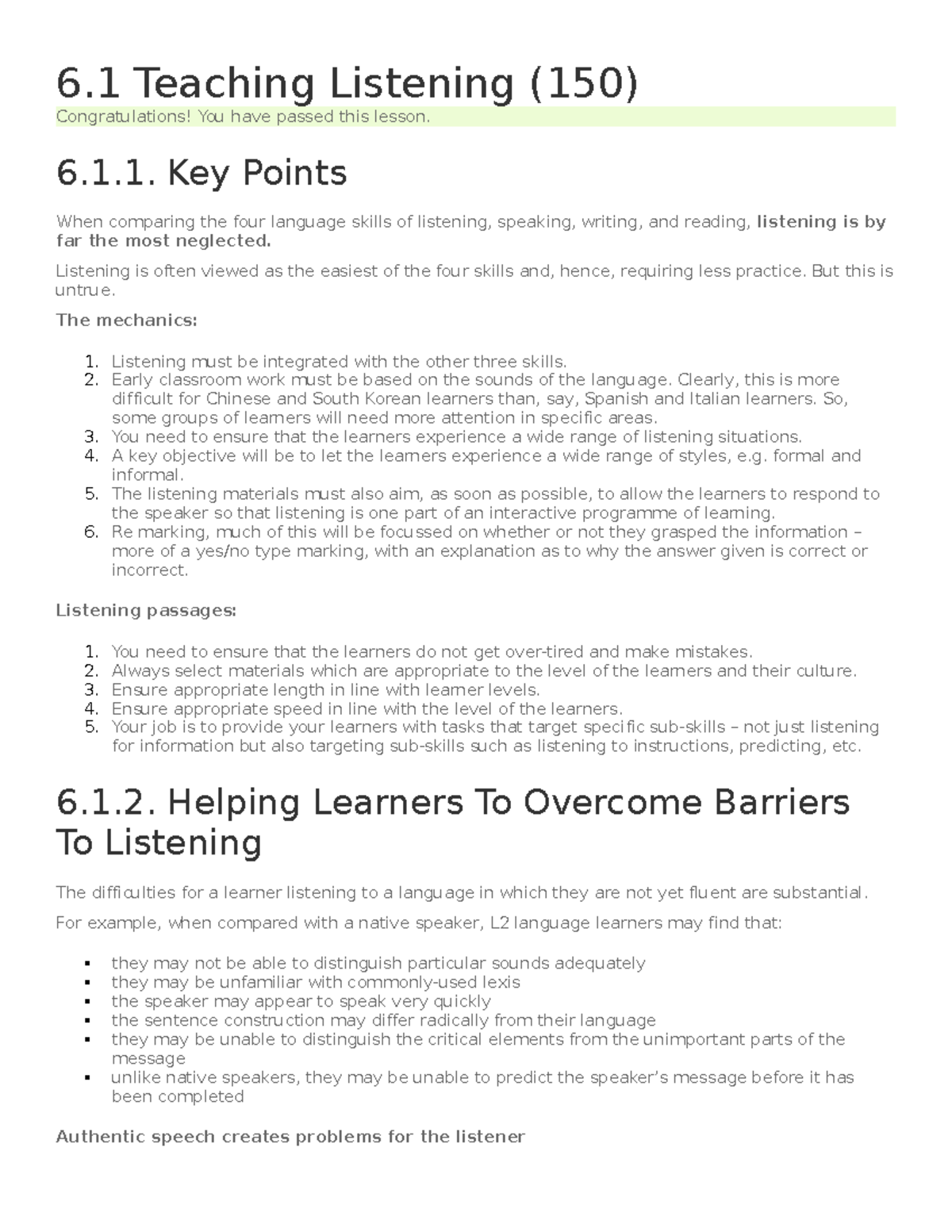 Module 6 - This is free. - 6 Teaching Listening (150) Congratulations ...