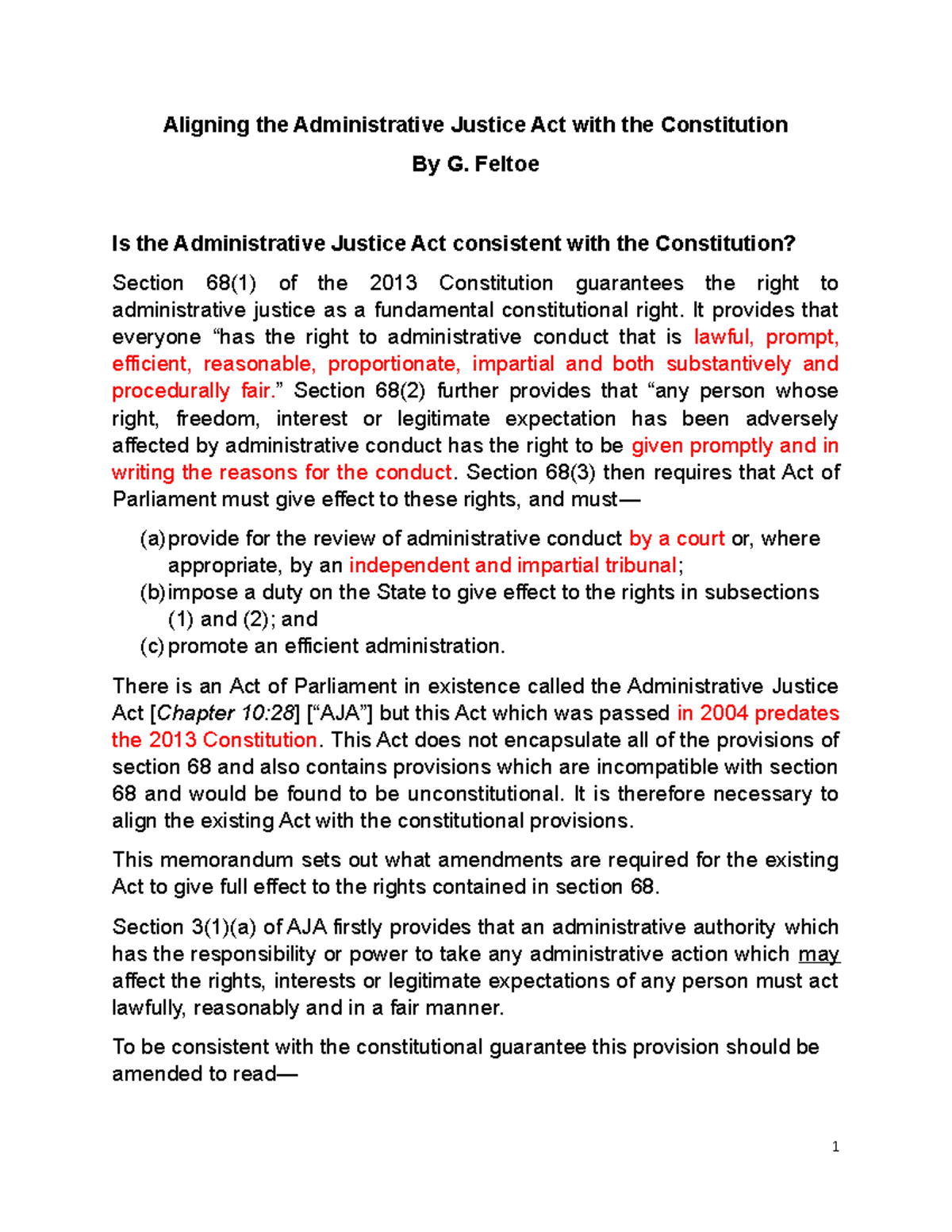 Aligning the Administrative Justice Act with the Constitution - Feltoe ...