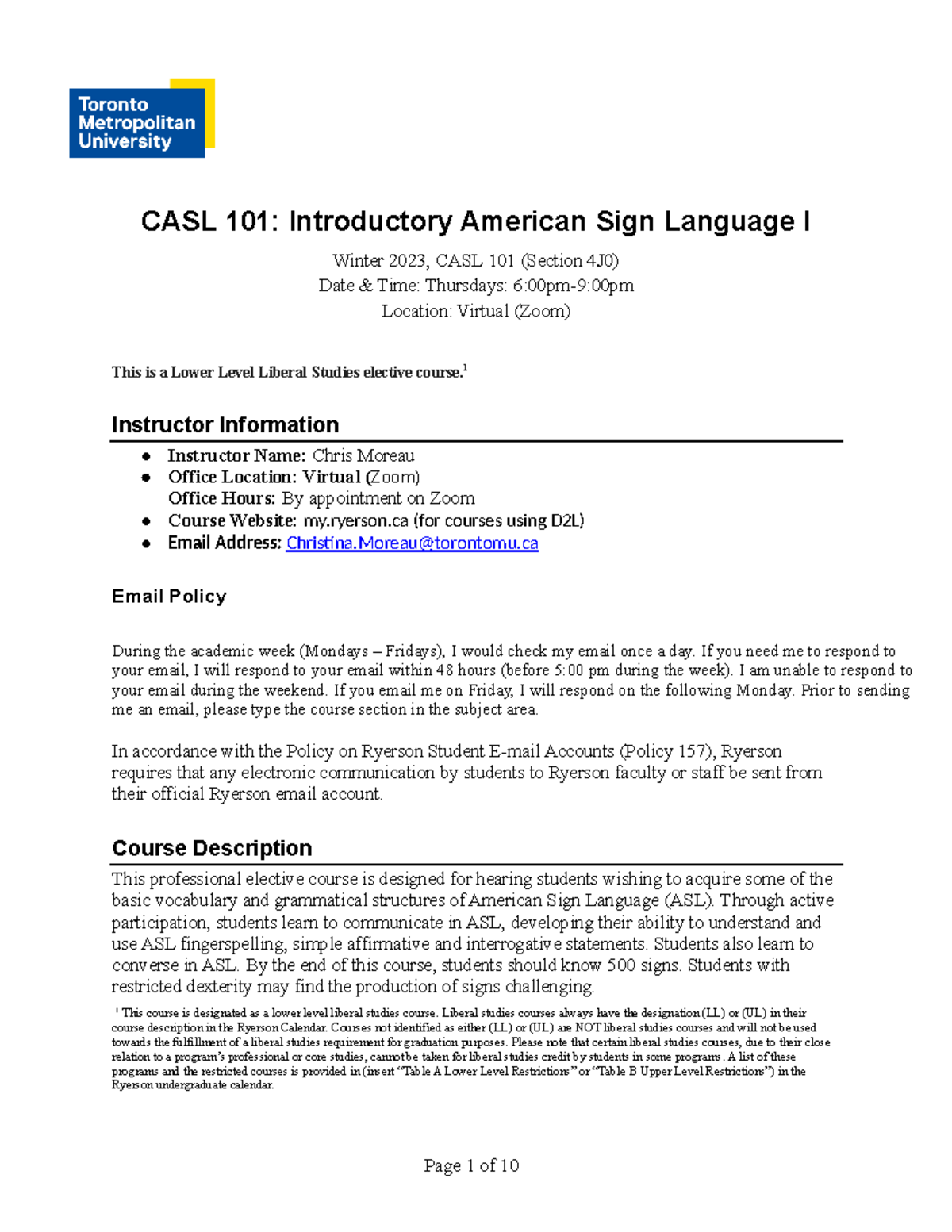Winter 2023 CASL 101 Section 4J0 Course Outline - CASL 101 ...