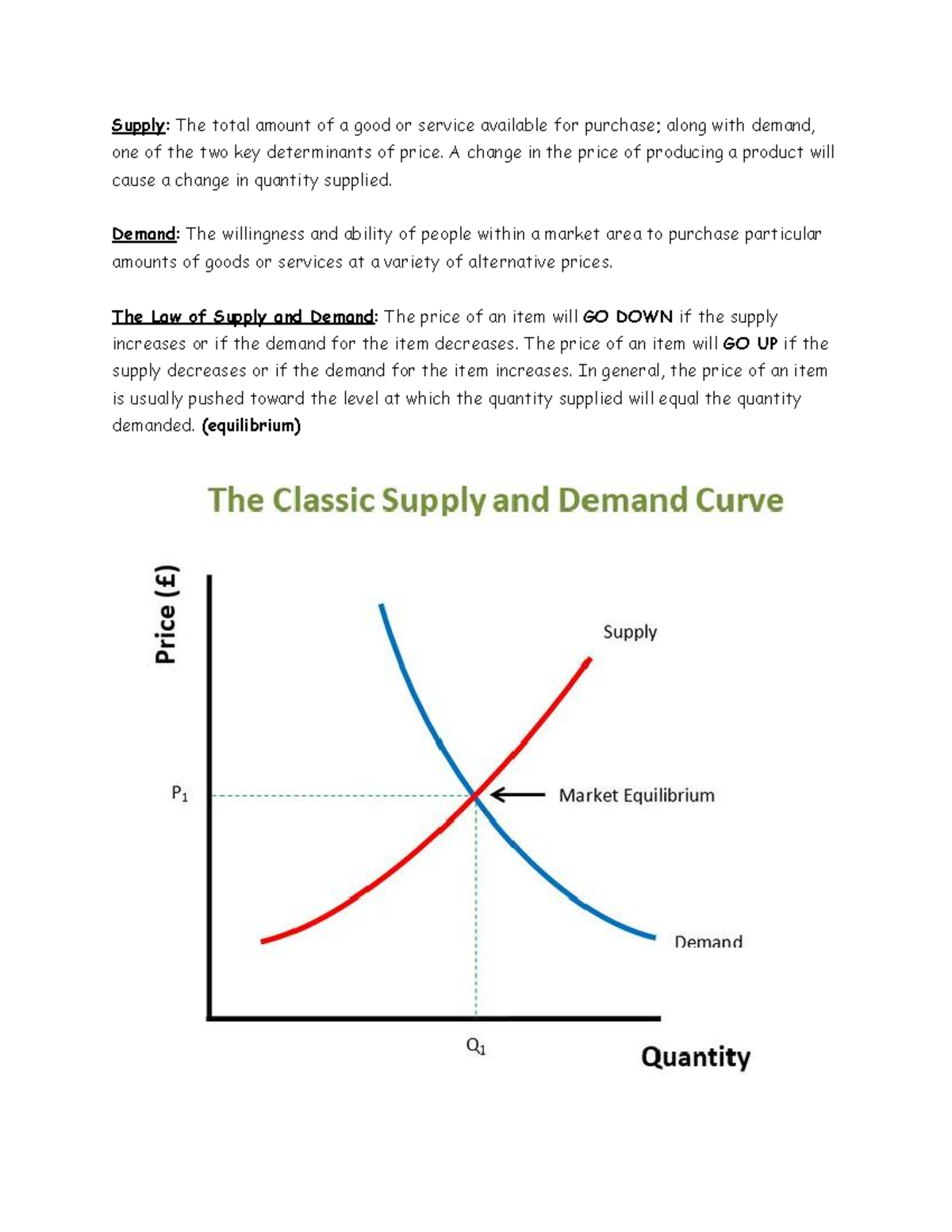 Copy of Supply & Demand - Class notes - Supply : The total amount of a ...
