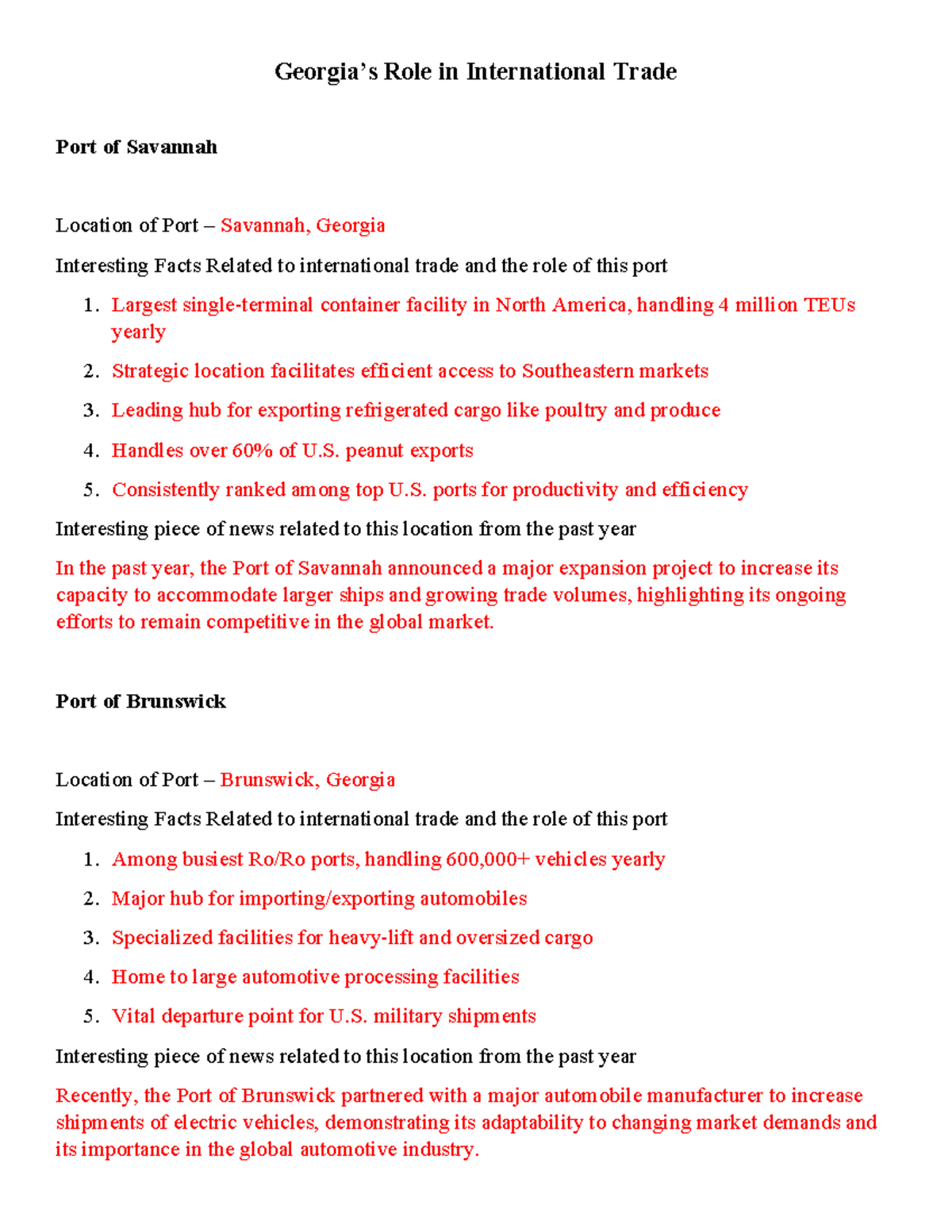 Role of GA in Global Economy handout - Georgia’s Role in International ...