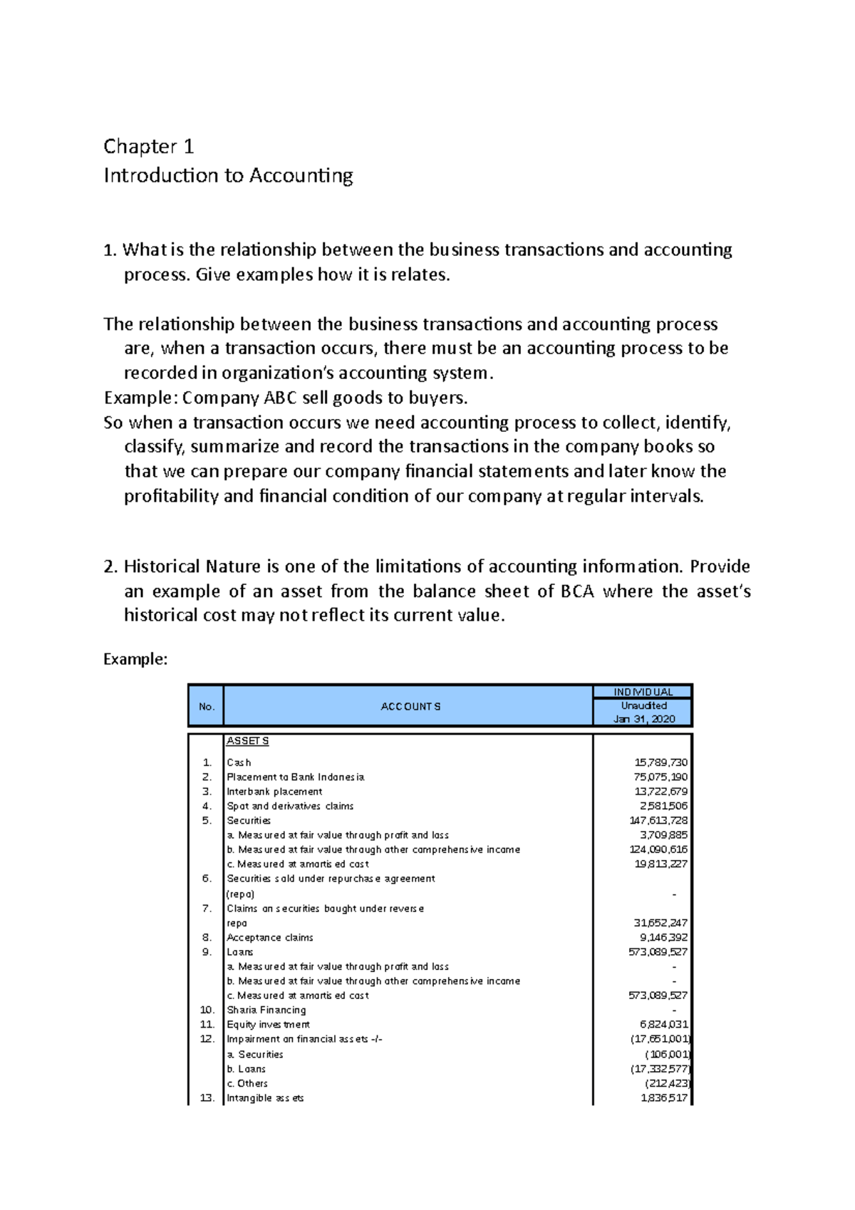 6300 Ex 1 - Accounting Exercie part 1 - Chapter 1 Introduction to ...
