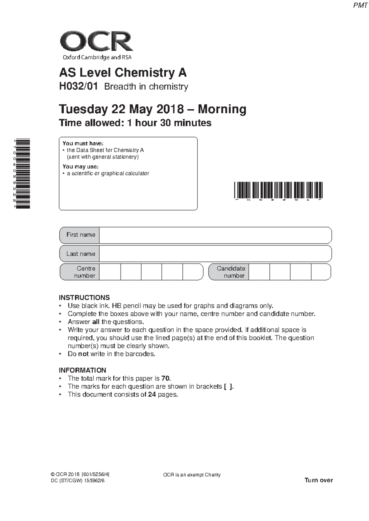 June 2018 QP - Paper 1 OCR (A) Chemistry AS-Level - 7 0 0 4 0 5 5 3 2 8 ...