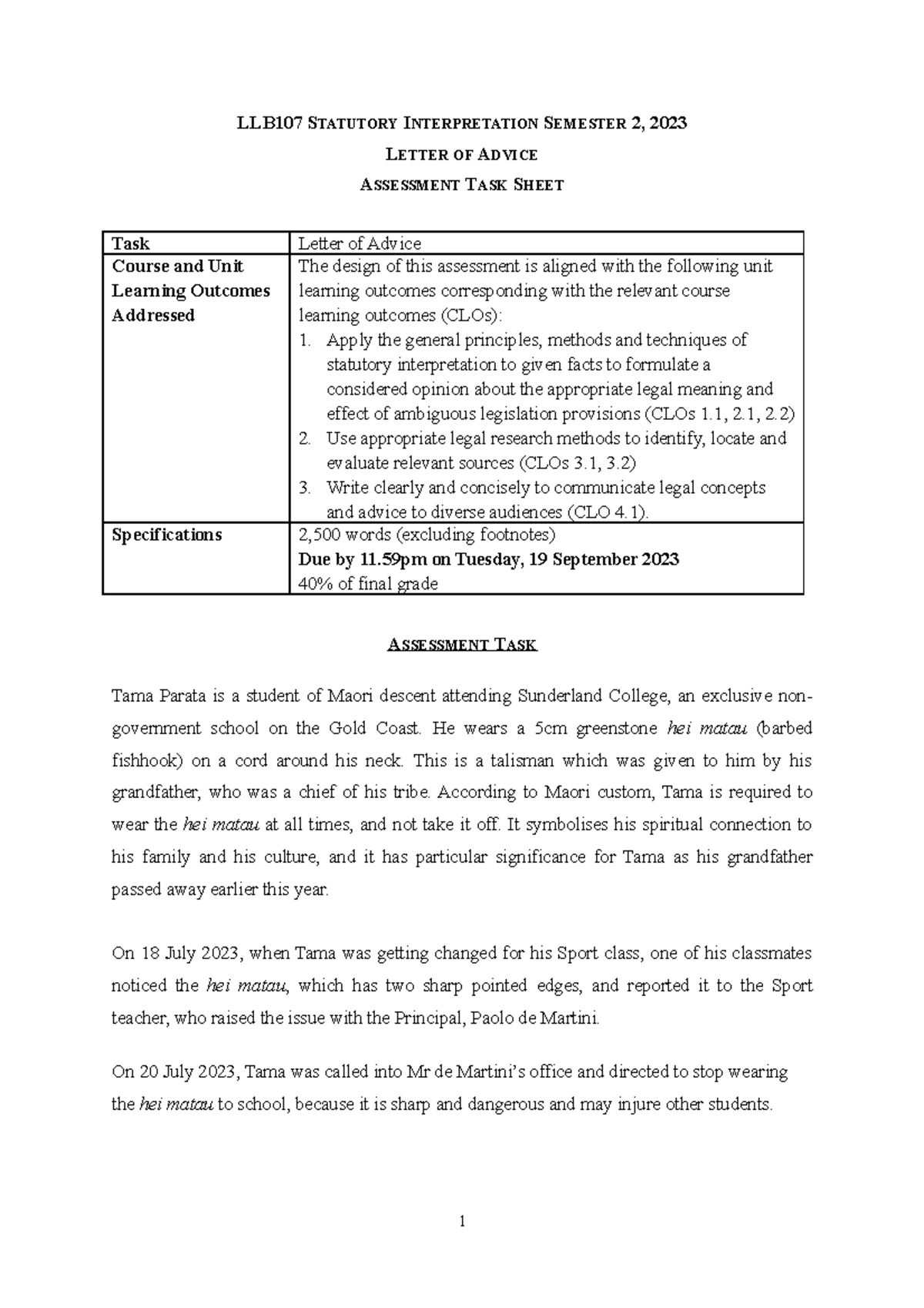 2. LLB107 Assignment 2023 Task Sheet and Problem Question - LLB107 ...