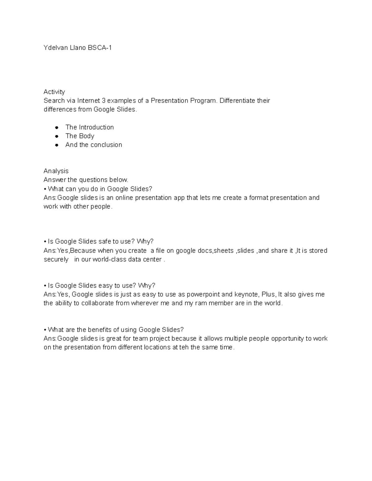 Module 2 Lesson 3 Activity Analysis and Application - Accountancy - Studocu