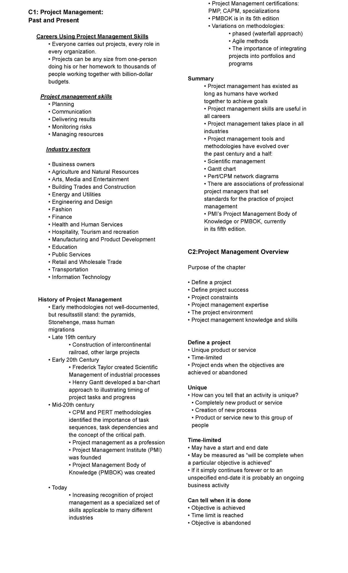 C1 Project Management - C1: Project Management: Past and Present Careers Using Project ...