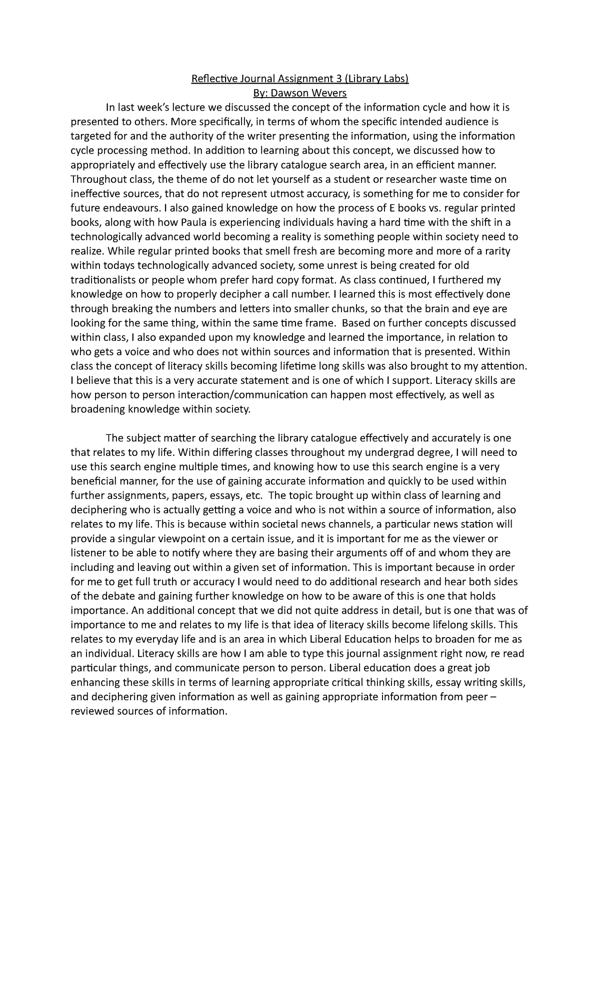 Reflective Journal Assignment 3 (LIb Ed) - Reflective Journal ...