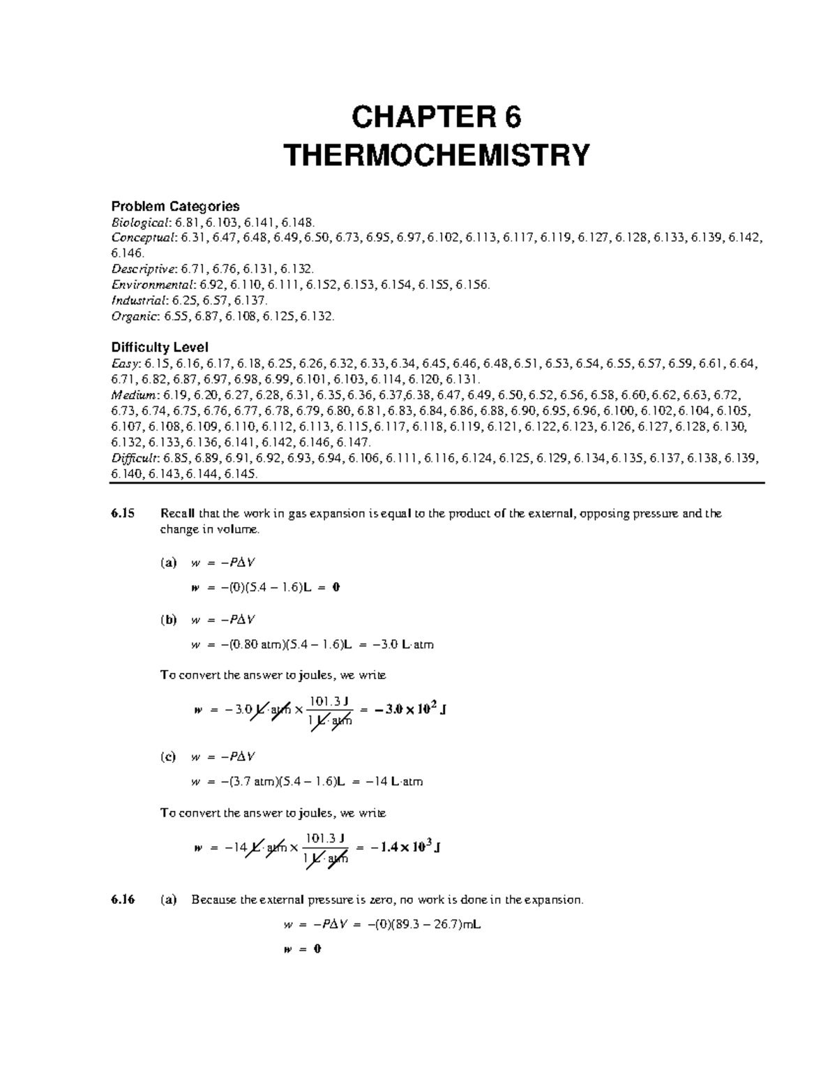 6장 - 일반화학 6장 레이먼드창 - CHAPTER 6 THERMOCHEMISTRY Problem Categories Biological : 6, 6, 6, 6. - Studocu