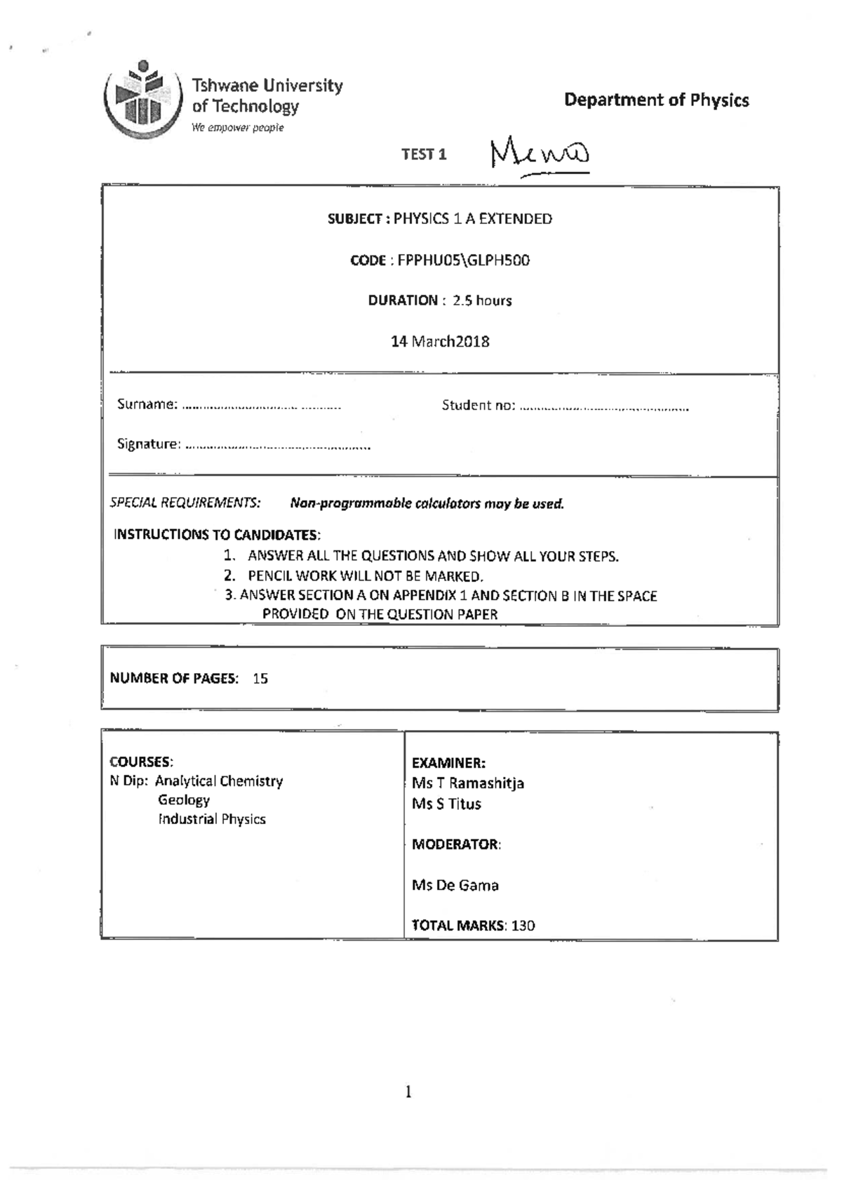 TEST 1 Memo - ANC101T - Studocu