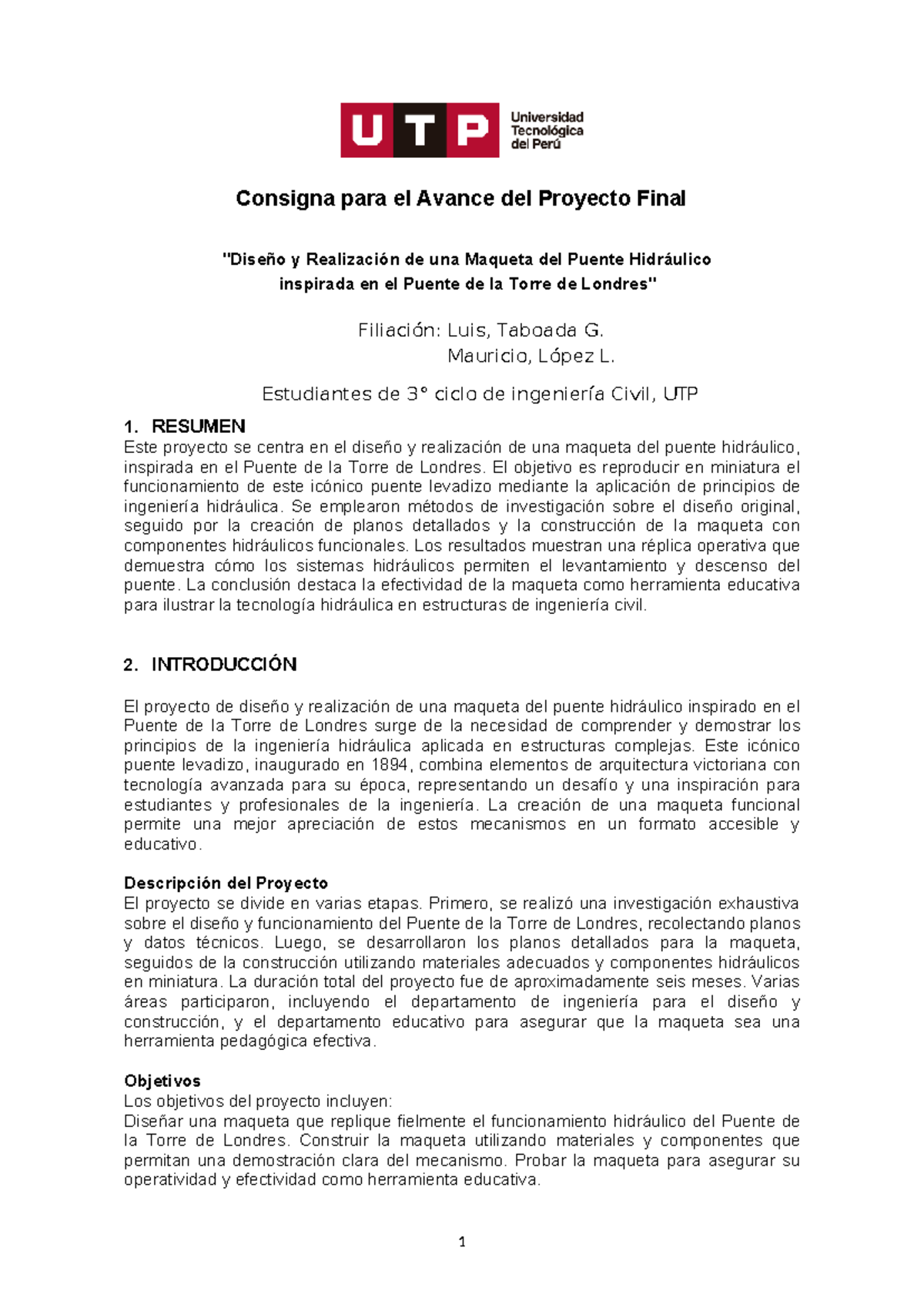 I Nforme DEL Proyecto Final - Consigna para el Avance del Proyecto Final "Diseño y Realización ...