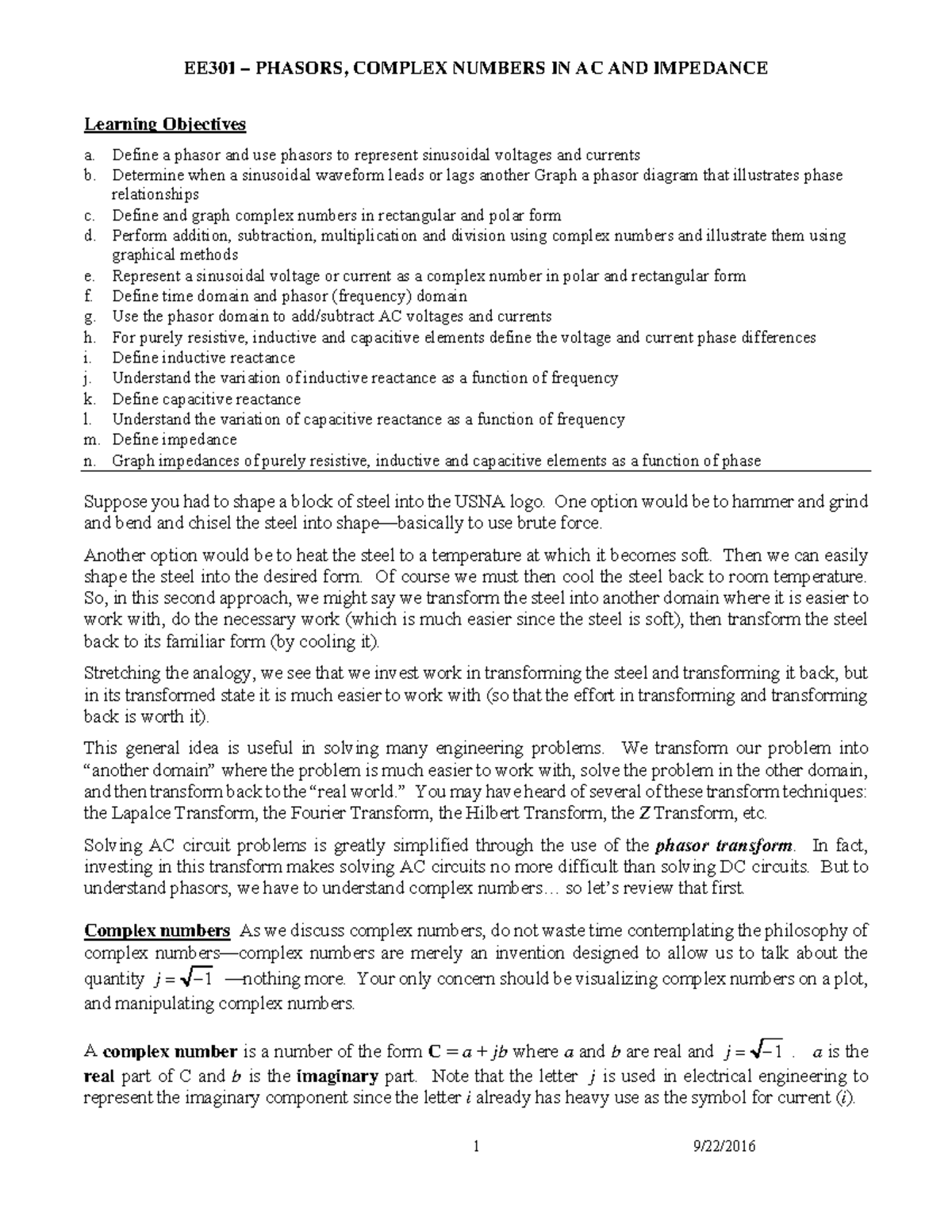 EE301 Lesson 14a Phasors and Complex Numbers in AC - Learning ...