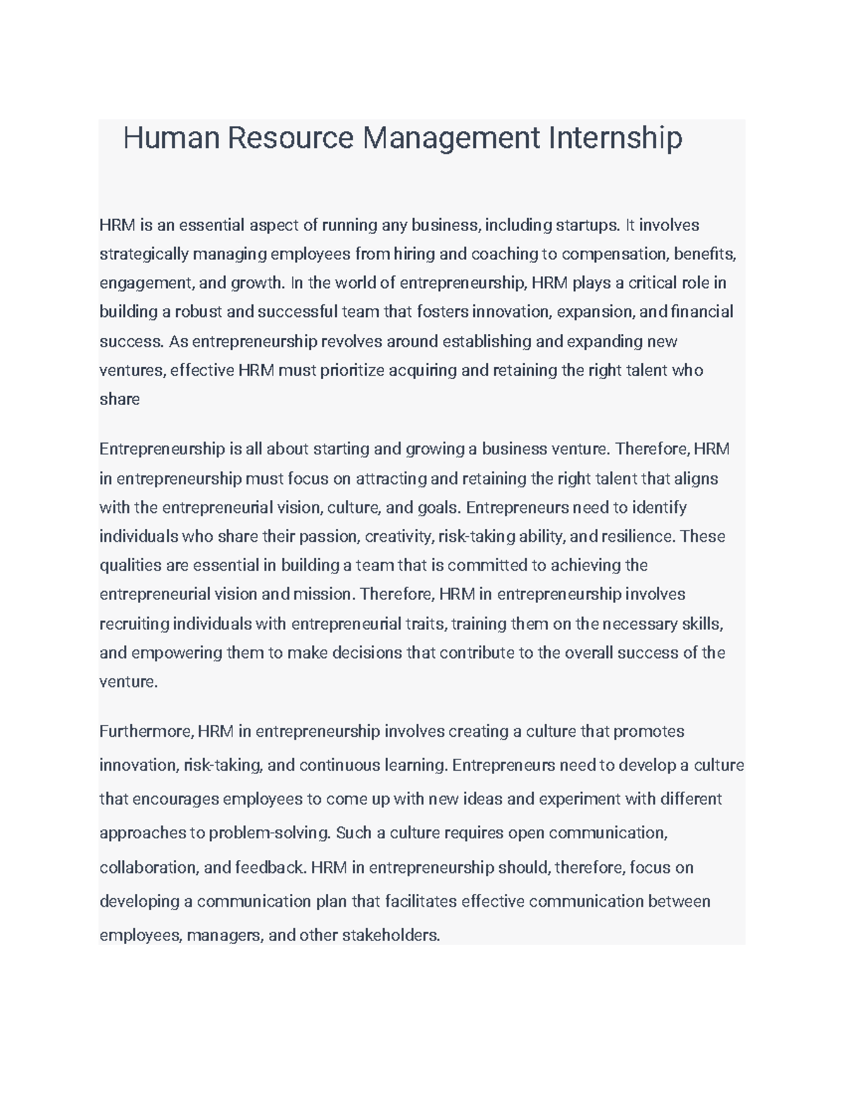Human Resource managment in Enternship- Laz kaebel - Human Resource ...
