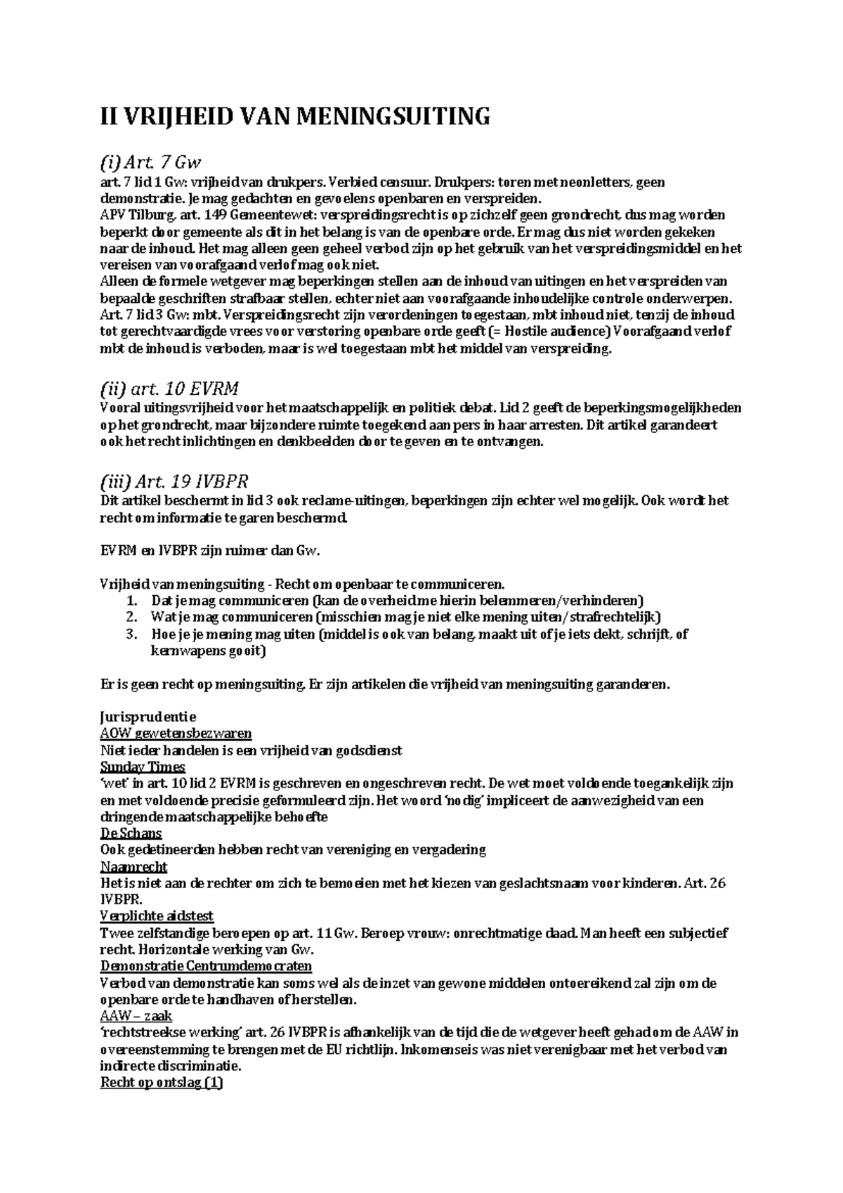 Samenvatting Staatsrecht 1B: compleet - II VRIJHEID VAN MENINGSUITING ... Samenvatting Staatsrecht 1B: compleet - II VRIJHEID VAN MENINGSUITING ...