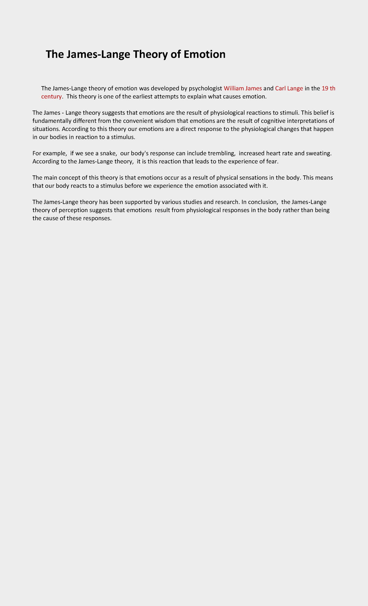 The James-Lange theory of emotion was developed by psycholog - This ...