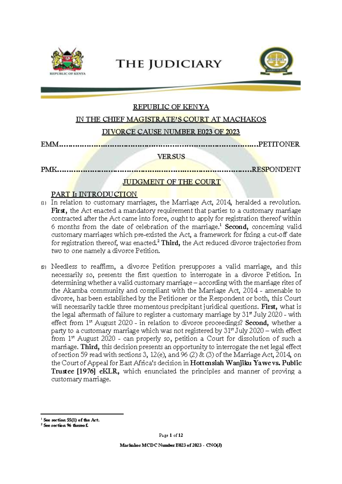 EMM VS. PMK MCDC Number E023 OF 2023 - Page 1 of 12 REPUBLIC OF KENYA ...