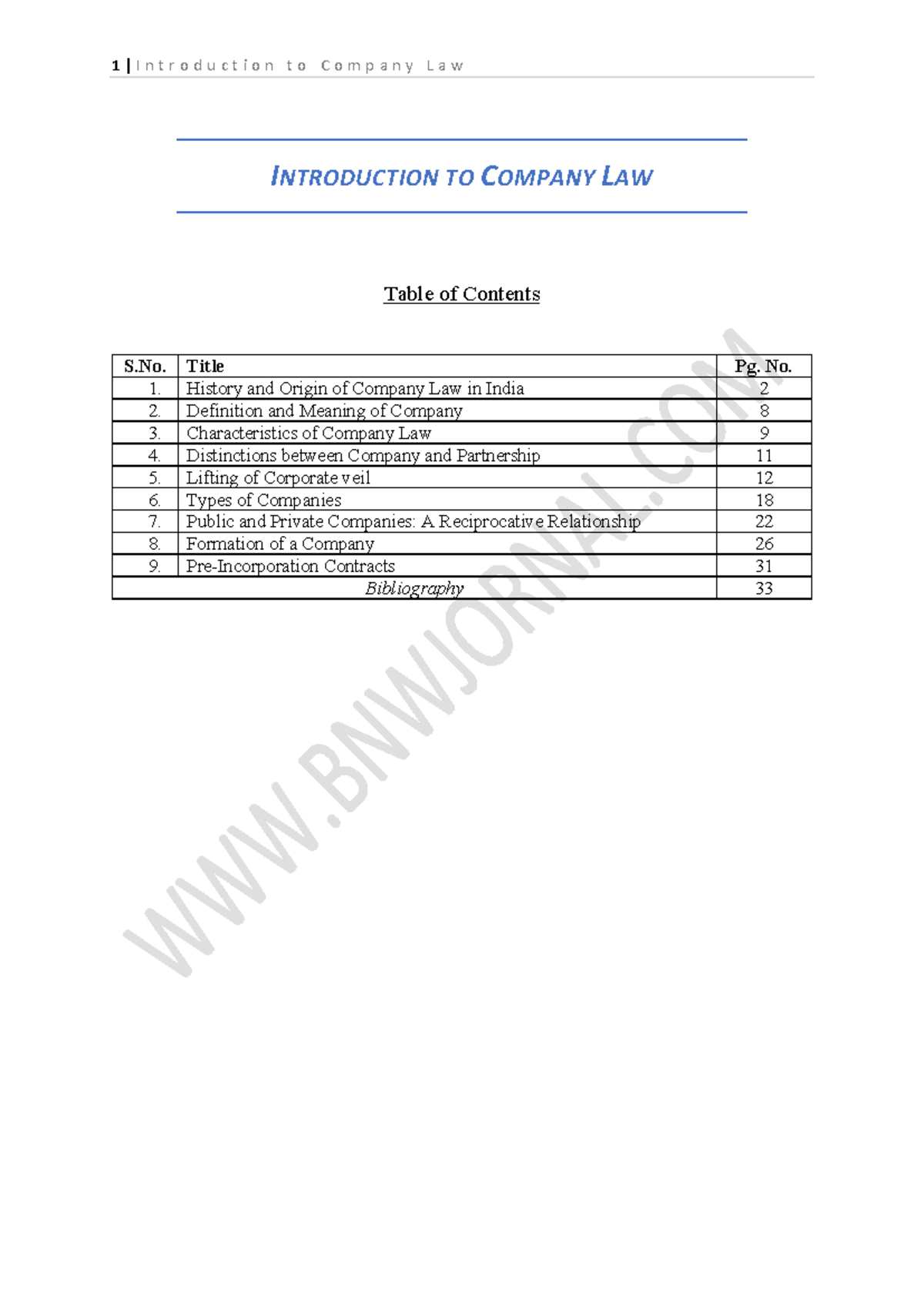 Company law module - INTRODUCTION TO COMPANY LAW Table of Contents ...