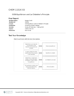 CHEM1151K Lab 6 - Student Name Morgan Smith Student ID 252541 Lesson GOB-The Mole: Conversions ...