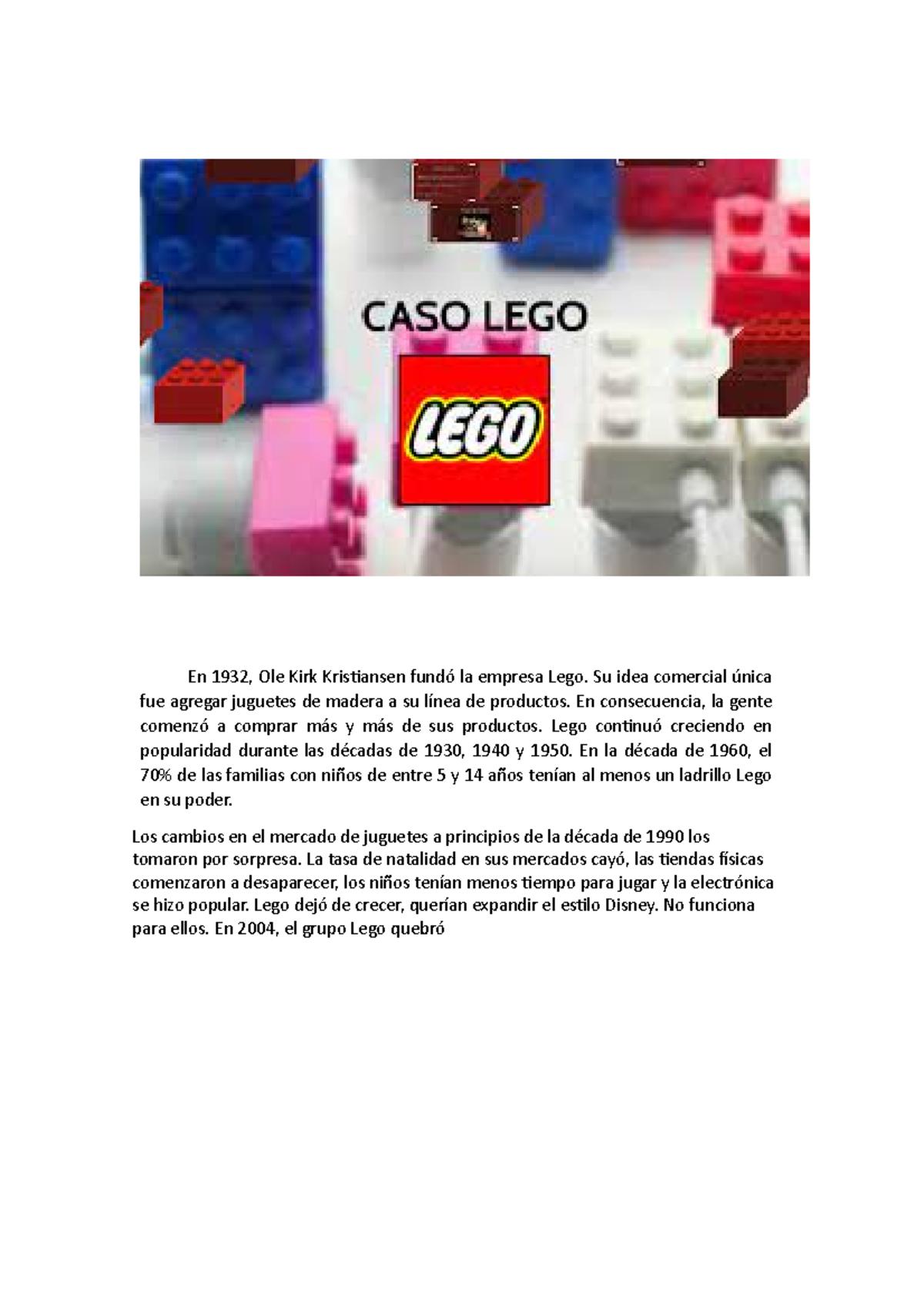 Crisis DE LEGO - Apuntes - En 1932, Ole Kirk Kristiansen fundó la ...