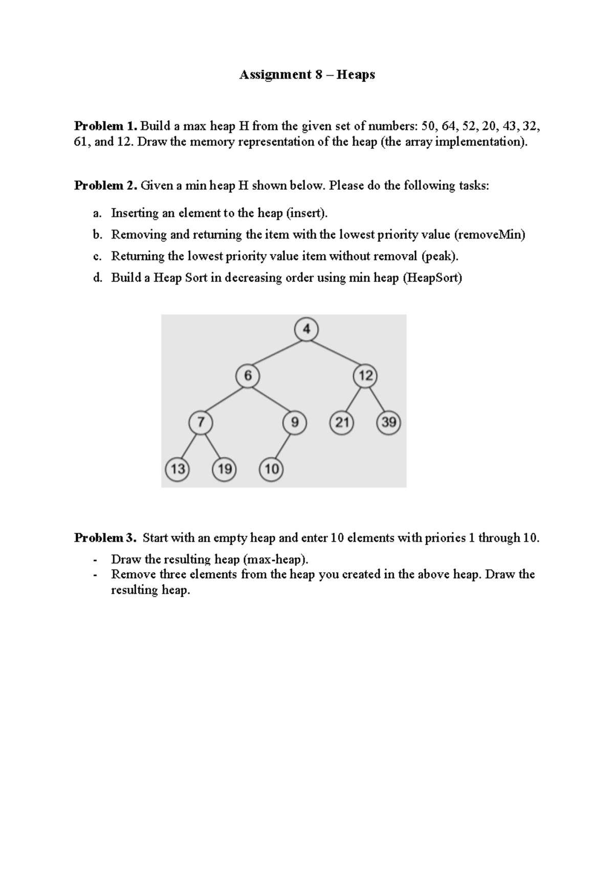 Assignment 08 Data Structure And Algorithm Assignment 8 Heaps 7732