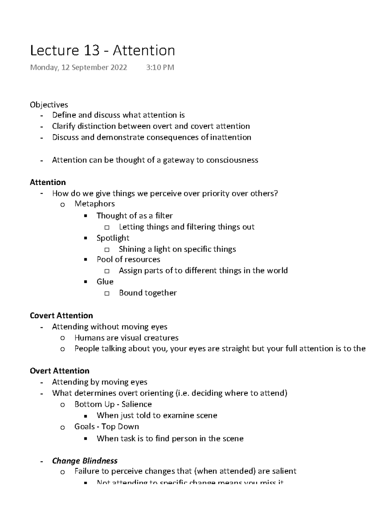 Lecture 13 - Attention - Objectives - Define and discuss what attention ...