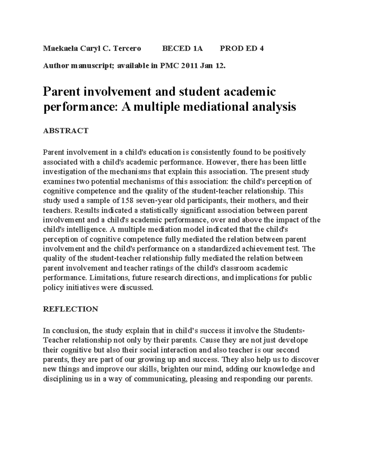 Maekaela Caryl C - mmmsm - Maekaela Caryl C. Tercero BECED 1A PROD ED 4 Author manuscript ...