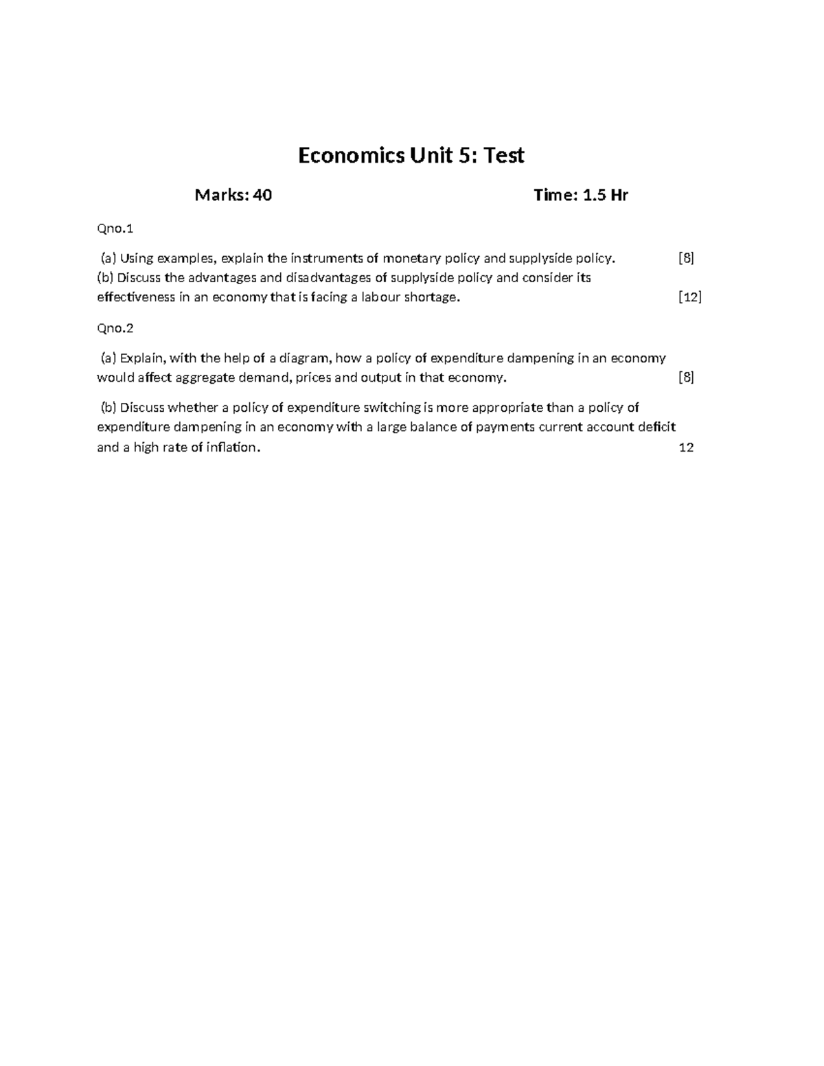 Economics Unit 5 - Practice questions for unit 5 - Economics Unit 5 ...