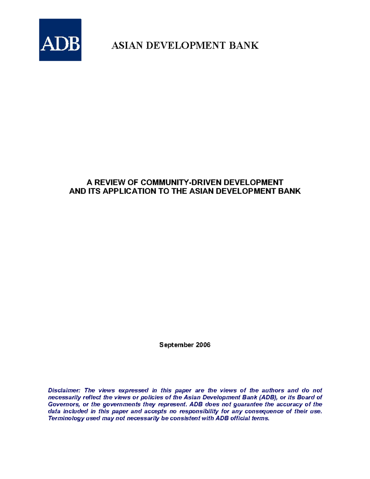 CDD Stocktake - ADB sample - ASIAN DEVELOPMENT BANK A REVIEW OF ...
