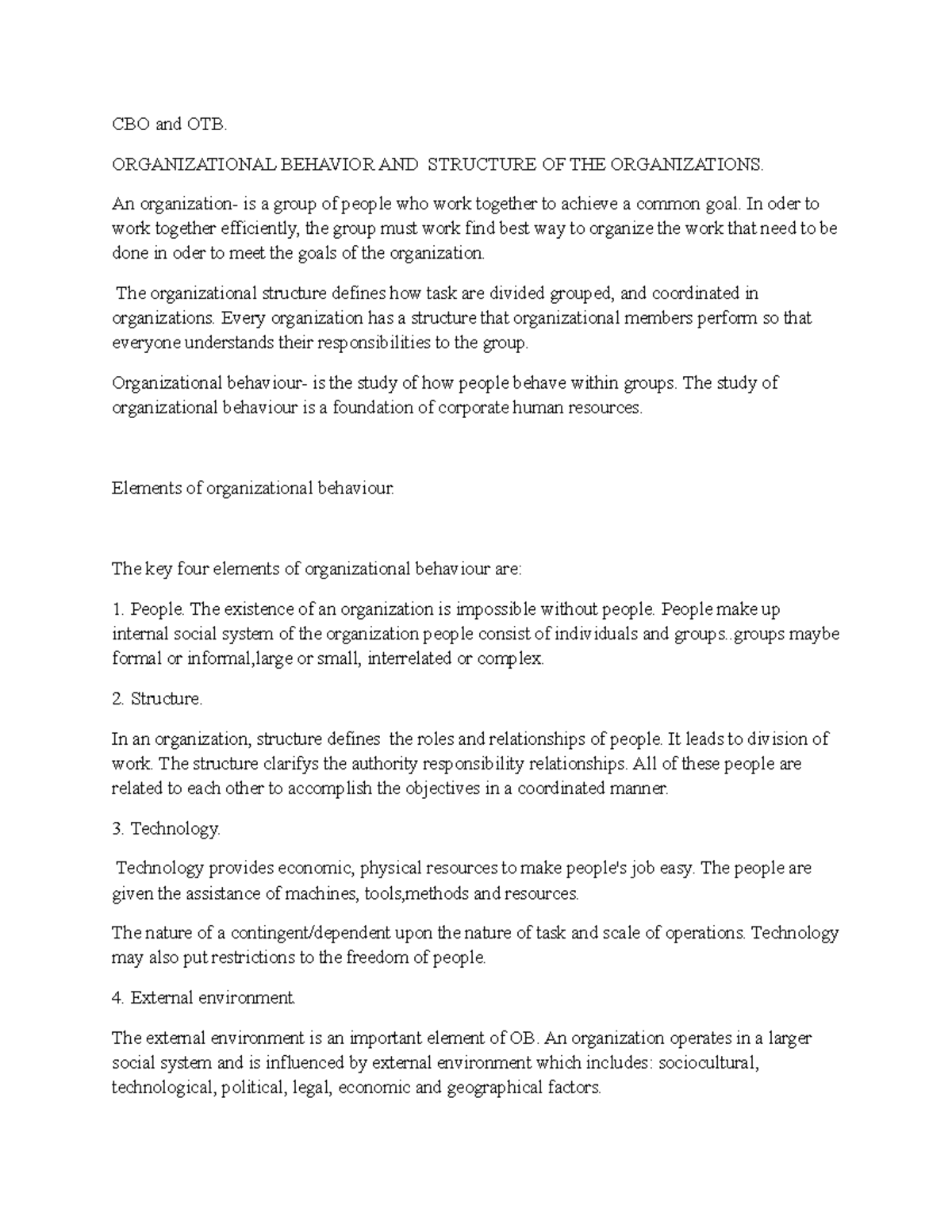 CBO and OTB - student - CBO and OTB. ORGANIZATIONAL BEHAVIOR AND ...