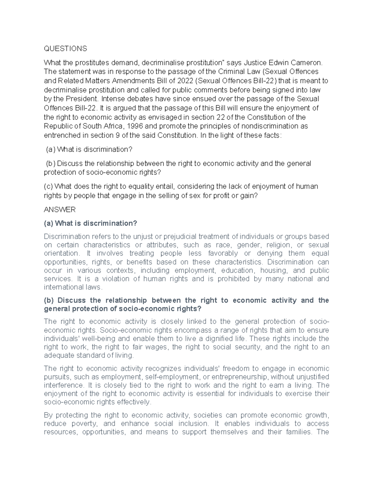 Questions ON Human Rights - QUESTIONS What the prostitutes demand ...