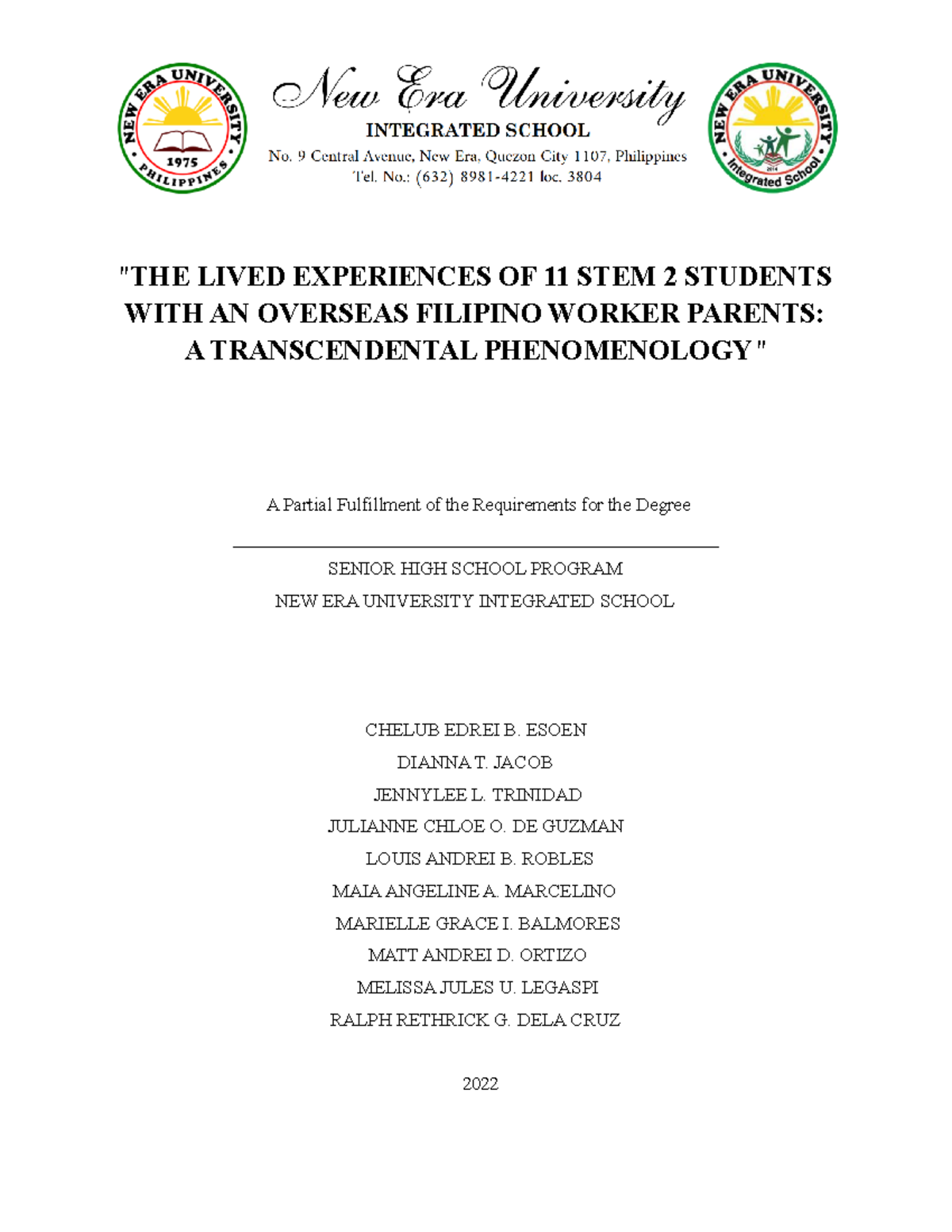 Thesis Paper Complete - research - "THE LIVED EXPERIENCES OF 11 STEM 2 ...